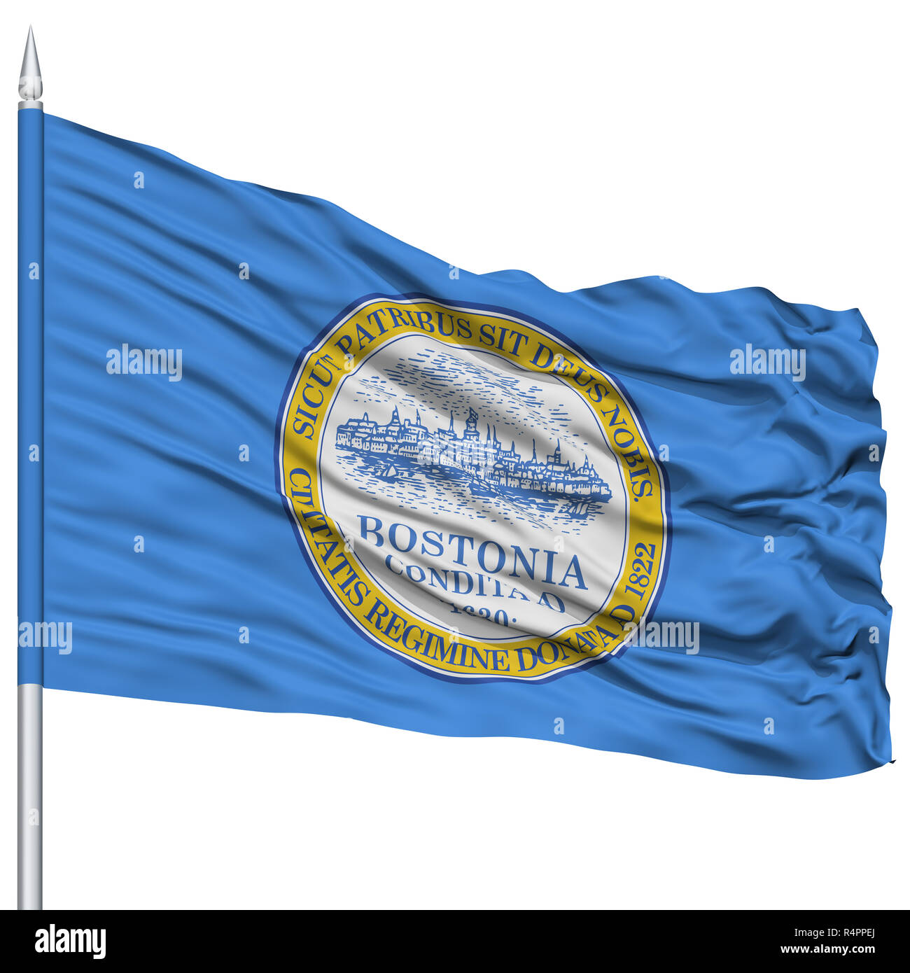 Boston Flag on Flagpole, Waving on White Background Stock Photo - Alamy