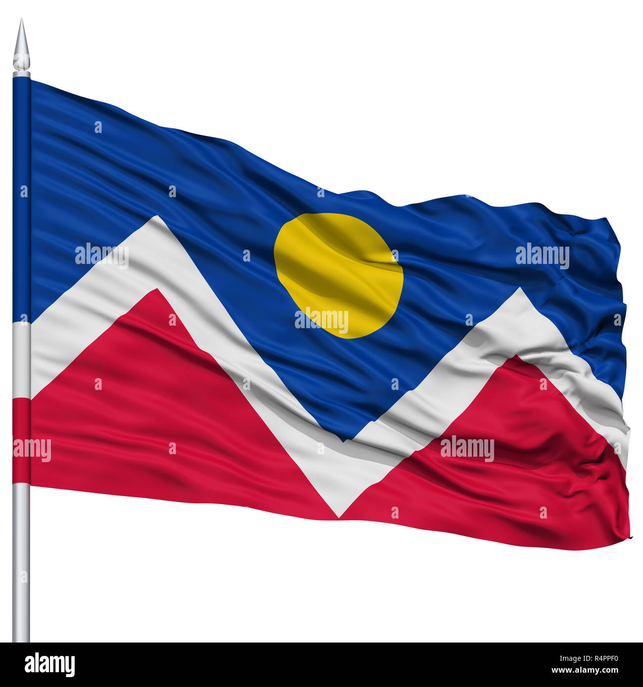 Denver Flag on Flagpole, Waving on White Background Stock Photo - Alamy