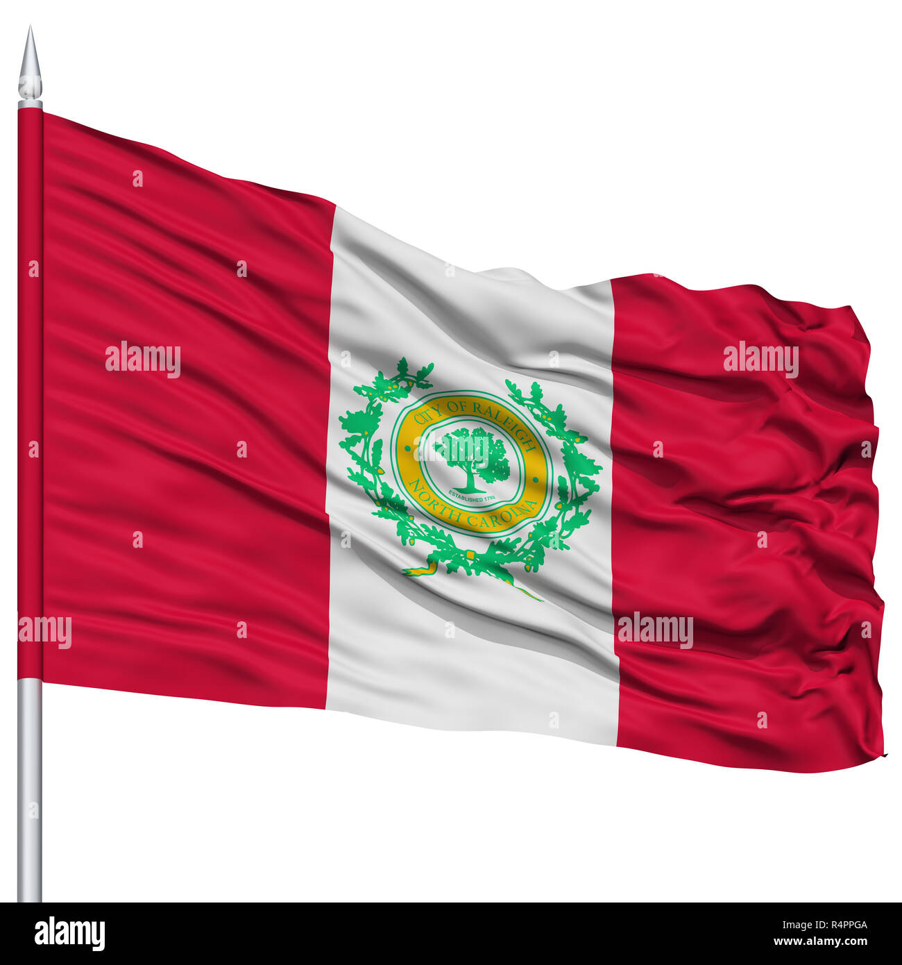 Raleigh Flag on Flagpole, Waving on White Background Stock Photo - Alamy
