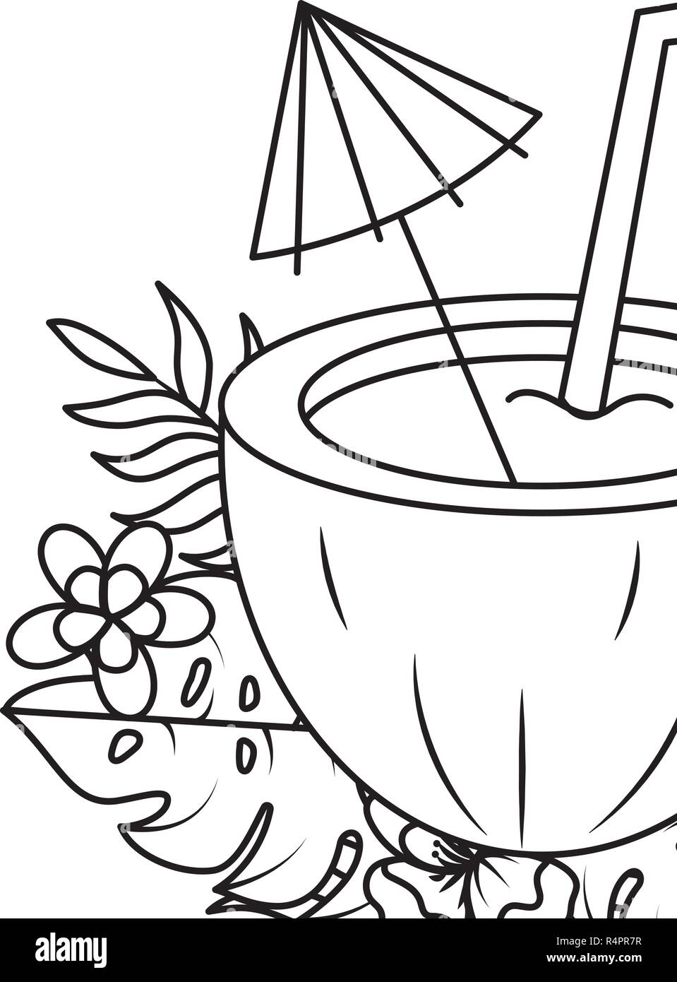 tropical summer coconut cocktail cartoon vector illustration graphic ...