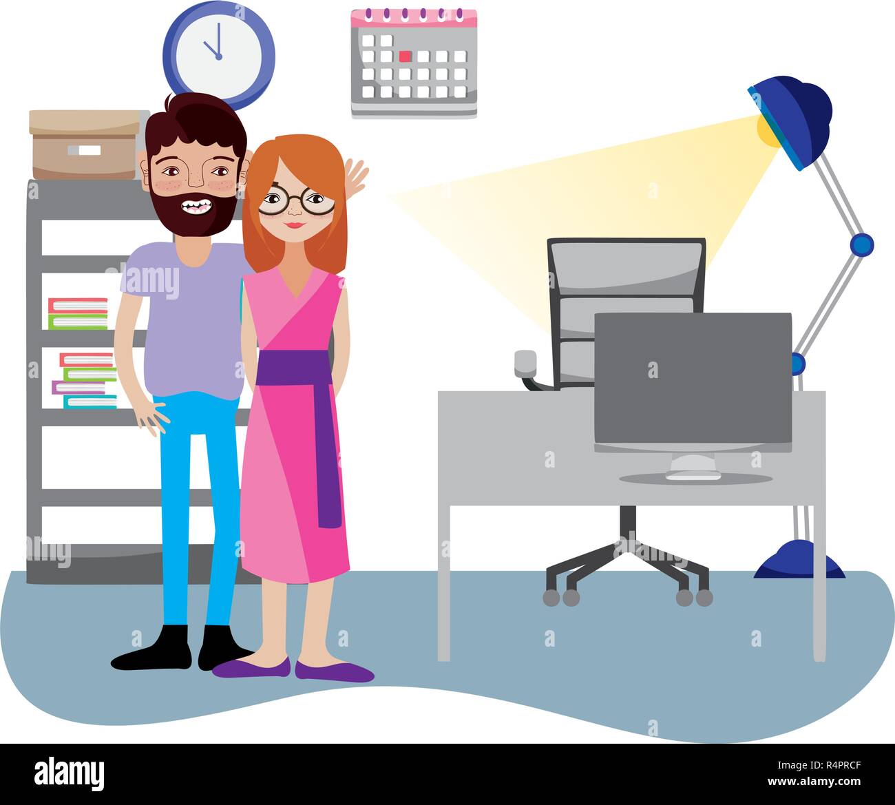Couple woman and man smiling cartoon inside home apartment vector ...
