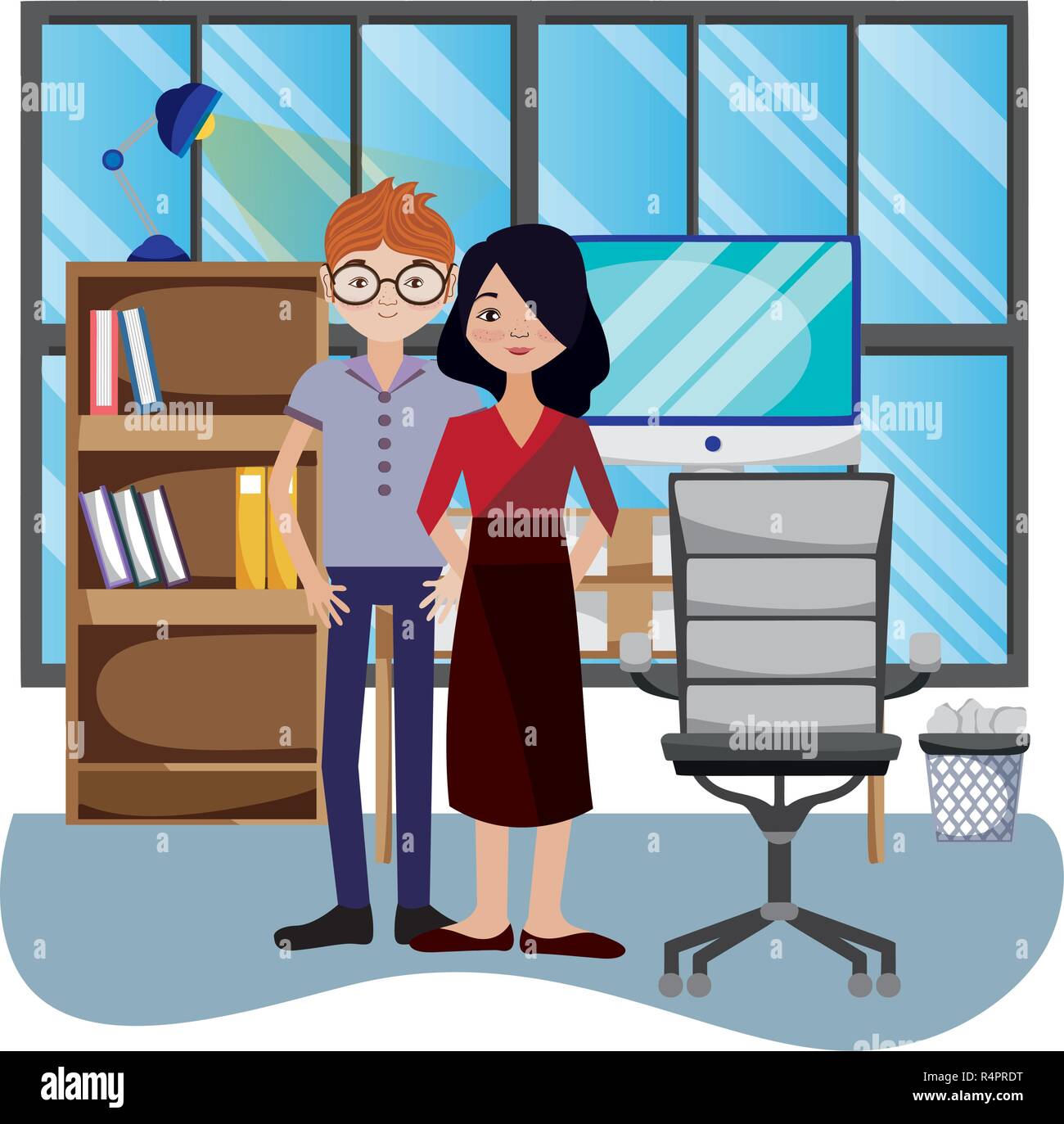 Couple woman and man smiling cartoon inside home apartment vector ...