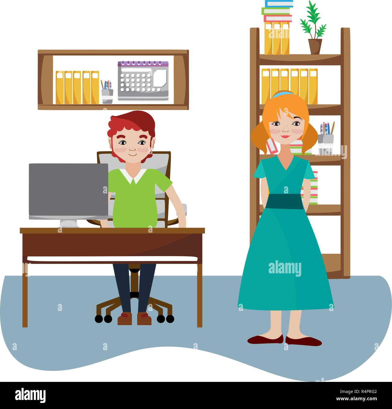 Business coworkers inside office building cartoon scenery vector ...