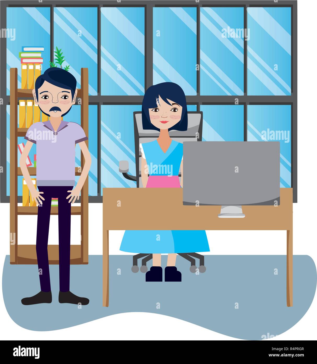 Business coworkers inside office building cartoon scenery vector ...