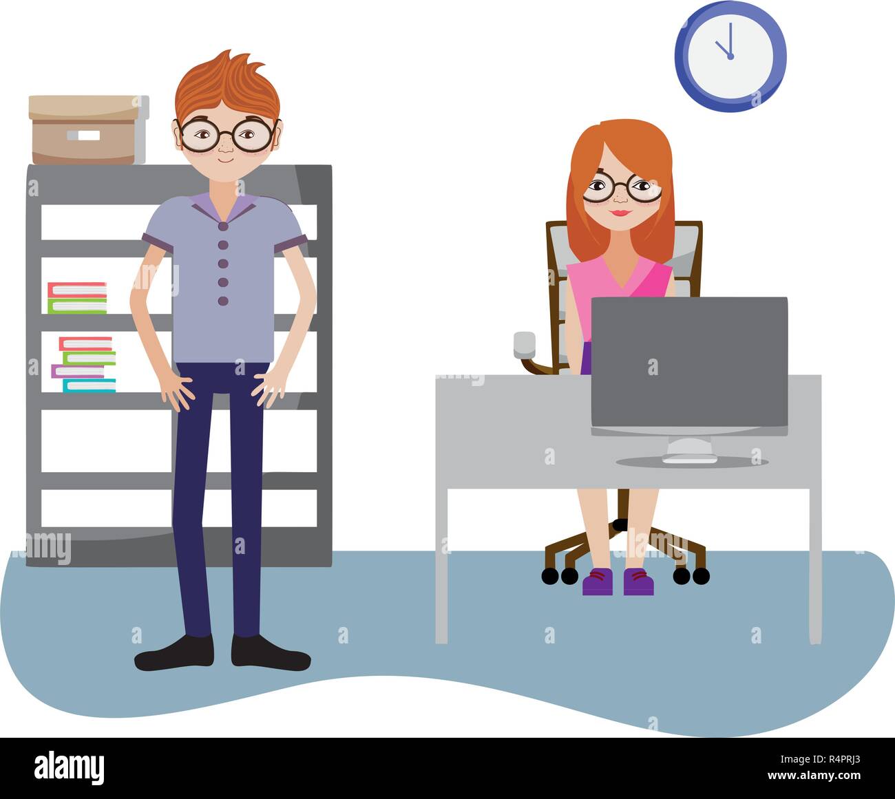 Business coworkers inside office building cartoon scenery vector ...