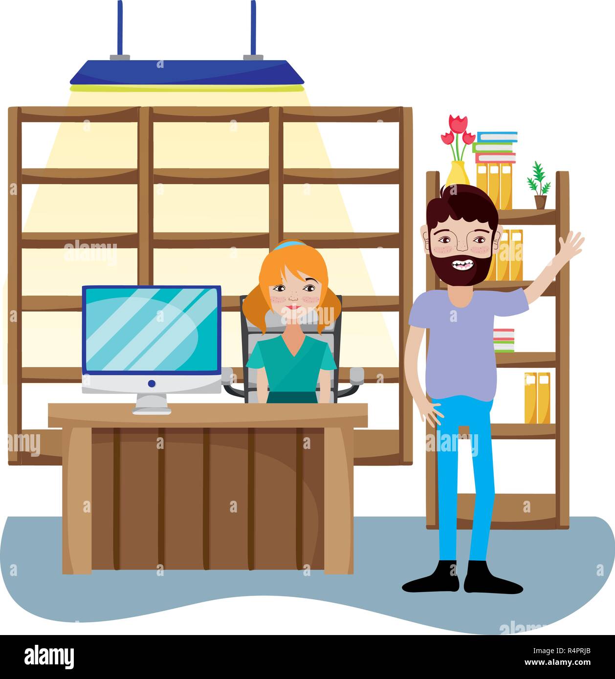 Business coworkers inside office building cartoon scenery vector ...