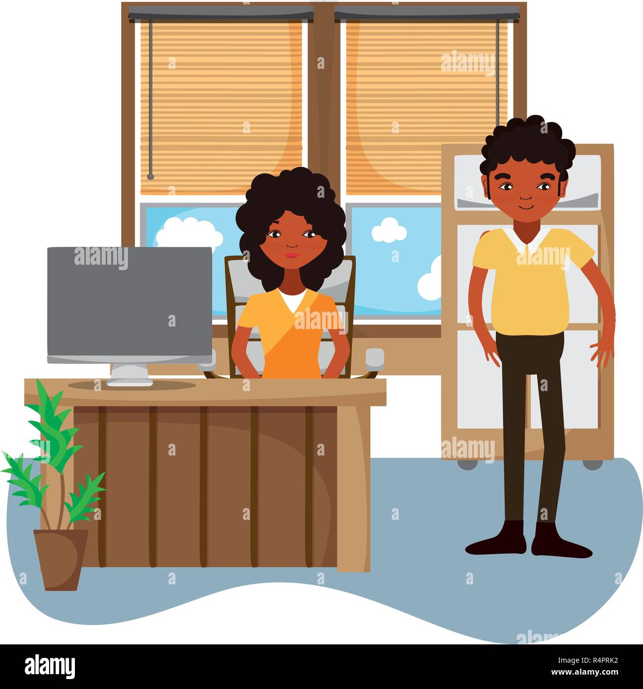 Business coworkers inside office building cartoon scenery vector ...