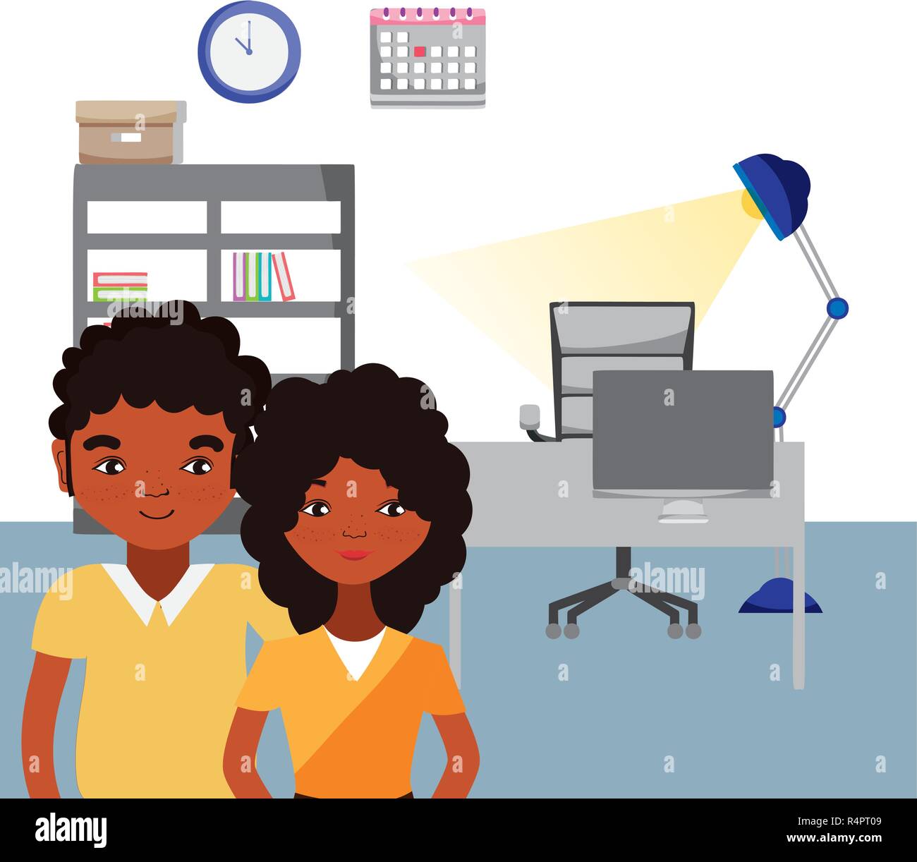 Couple woman and man smiling cartoon inside home apartment vector ...