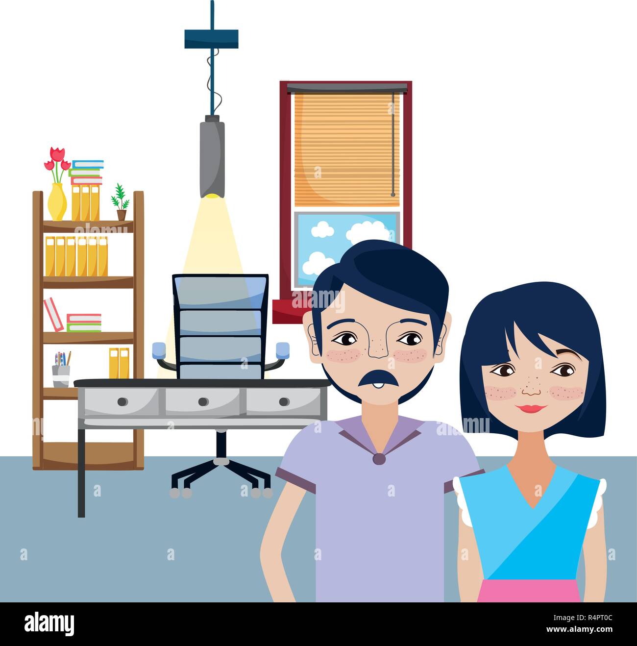 Couple woman and man smiling cartoon inside home apartment vector ...