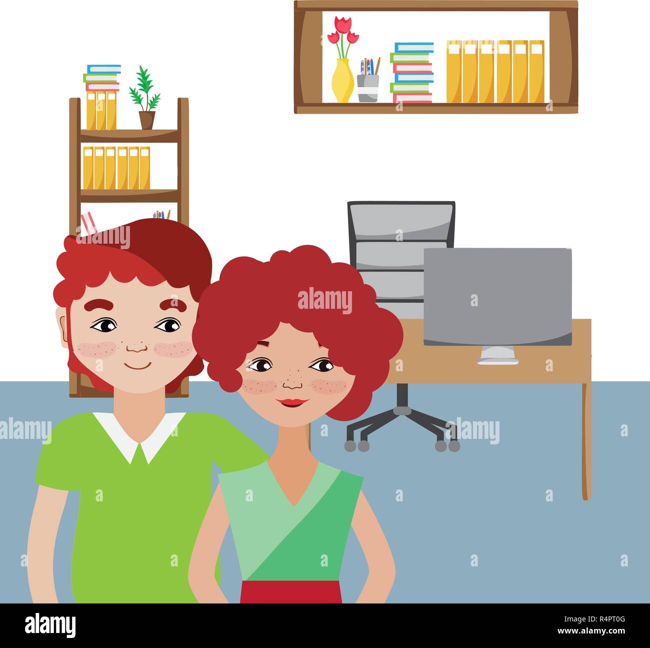 Couple woman and man smiling cartoon inside home apartment vector ...
