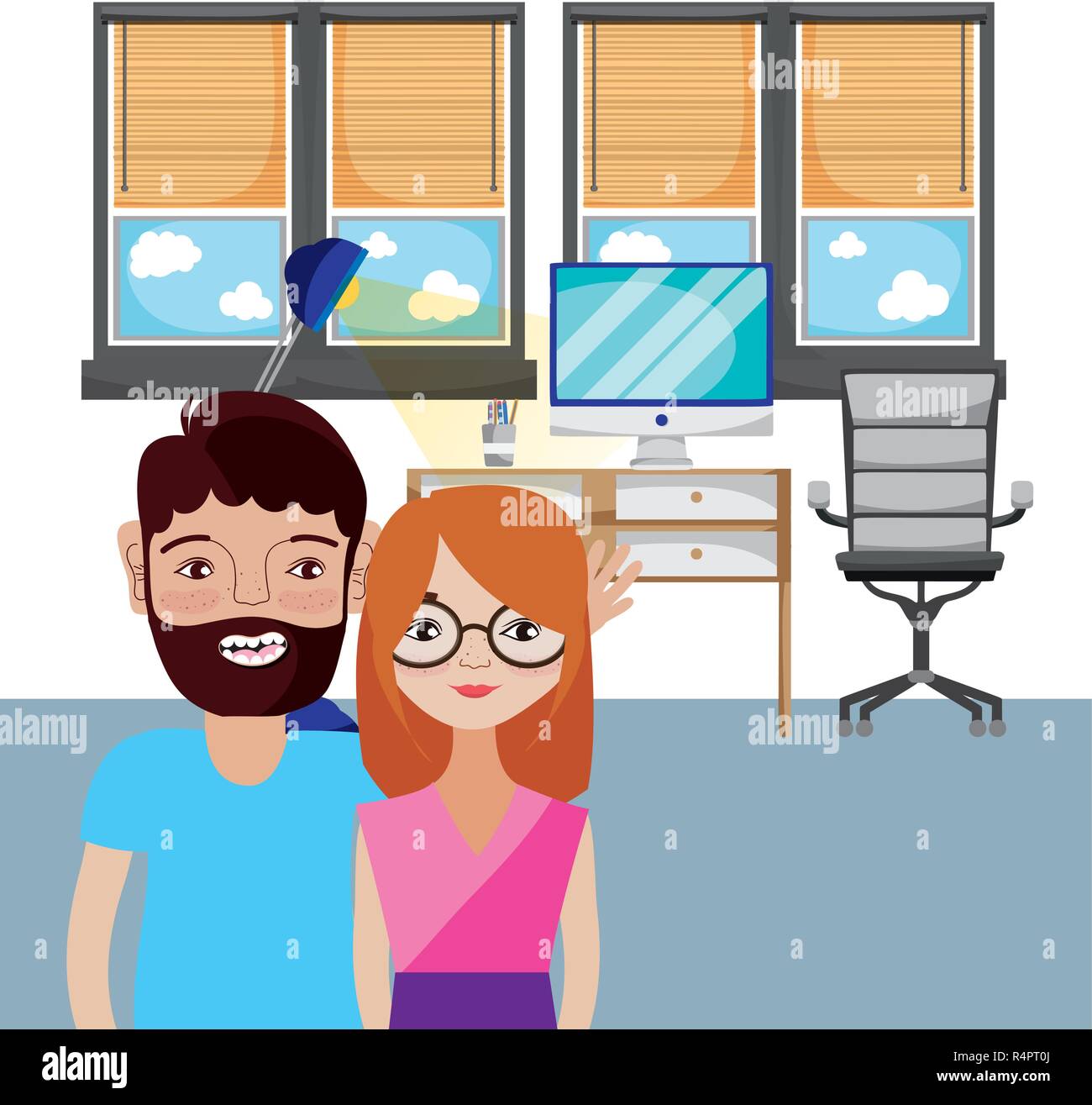 Couple woman and man smiling cartoon inside home apartment vector ...