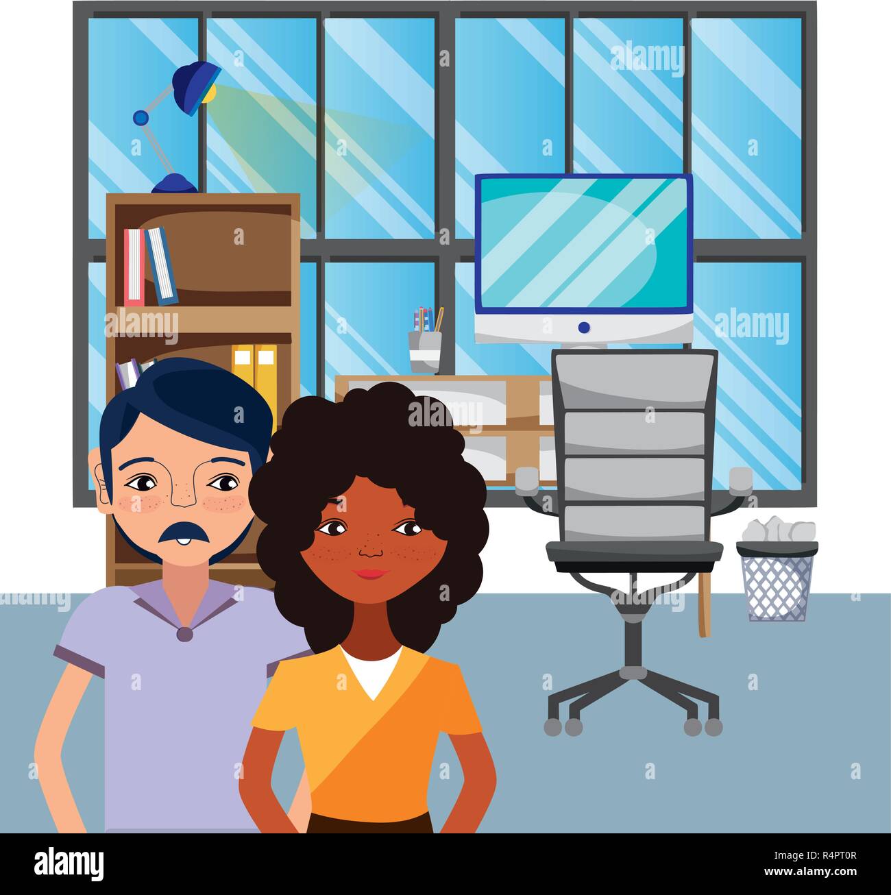 Couple woman and man smiling cartoon inside home apartment vector ...
