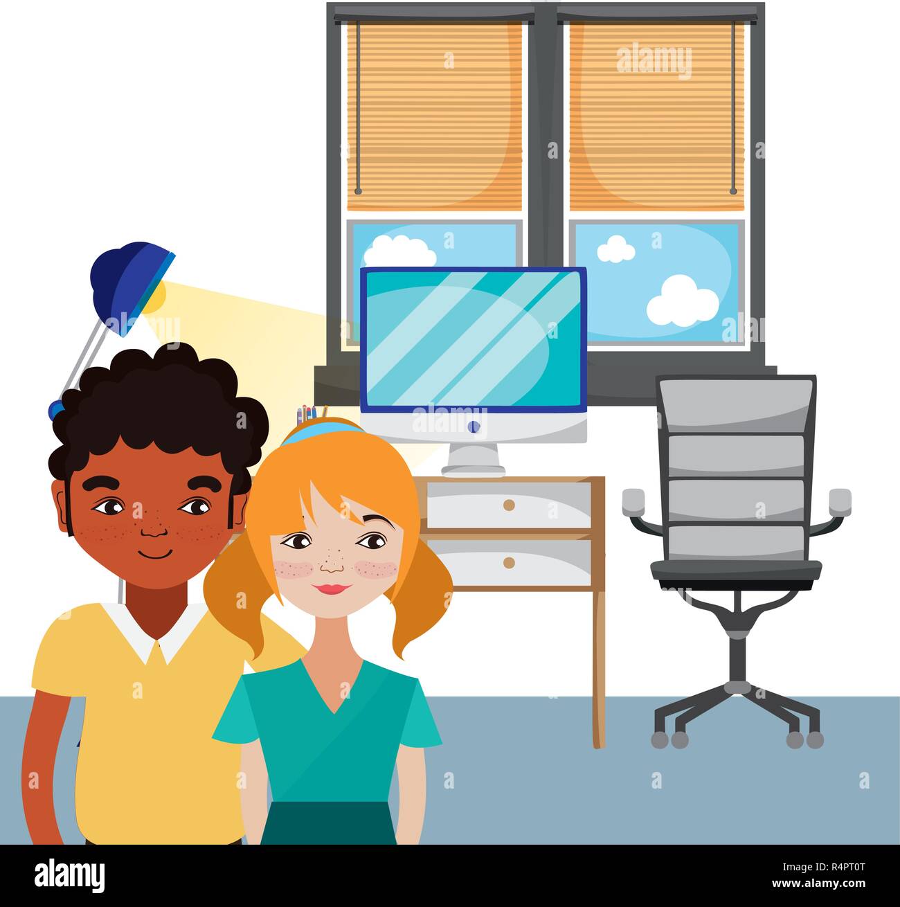 Couple woman and man smiling cartoon inside home apartment vector ...