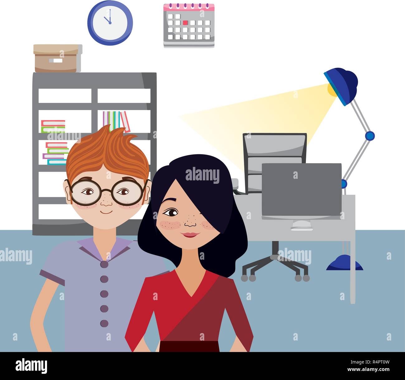 Couple woman and man smiling cartoon inside home apartment vector ...