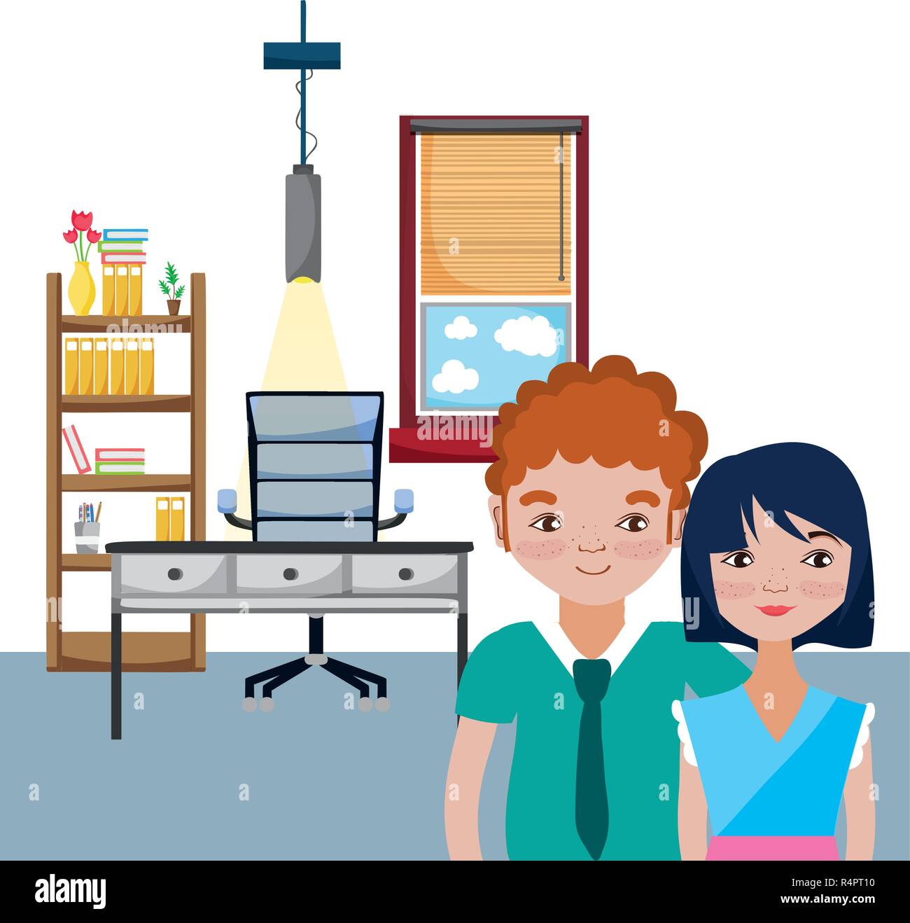Couple woman and man smiling cartoon inside home apartment vector ...