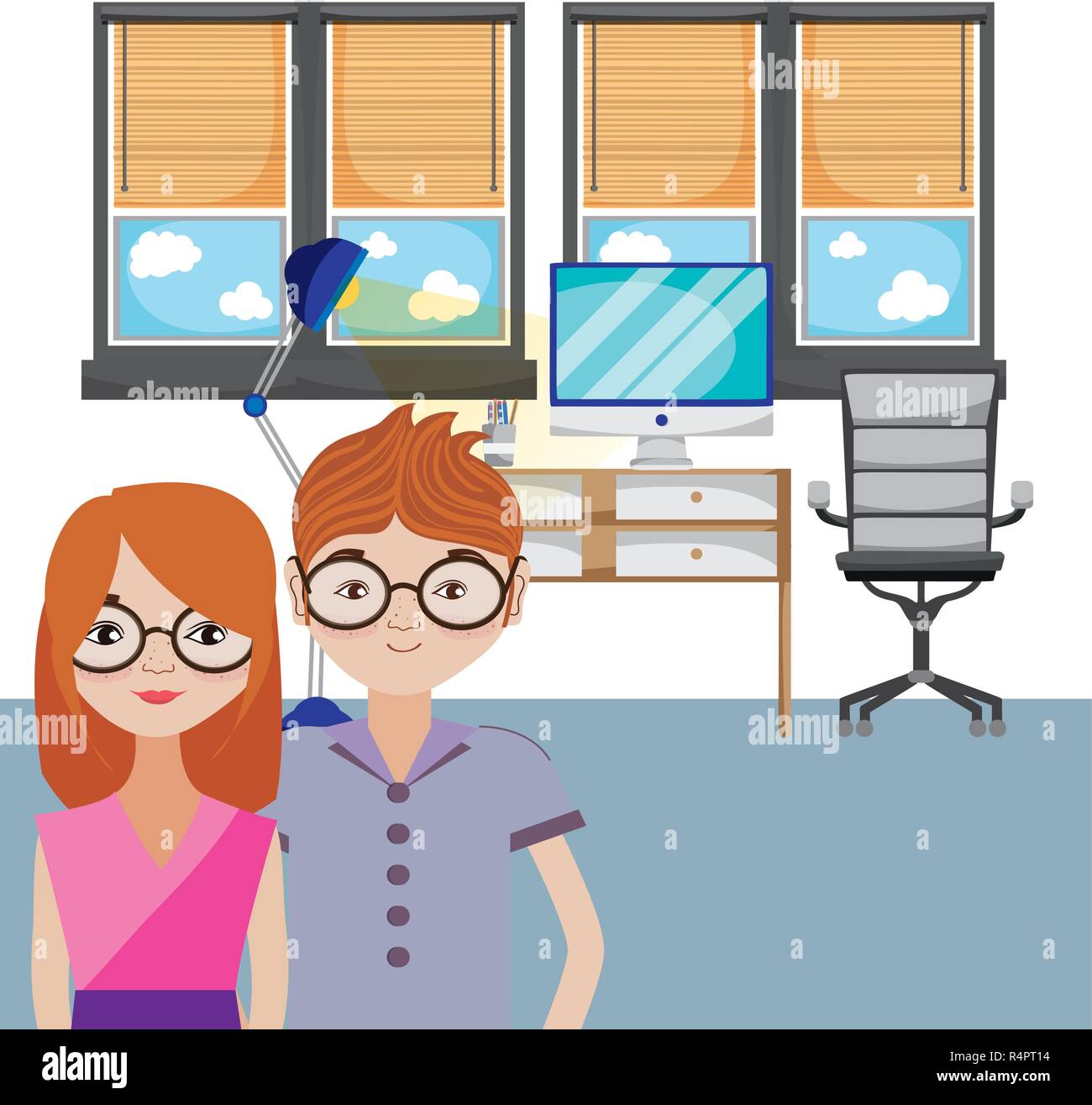 Couple woman and man smiling cartoon inside home apartment vector ...