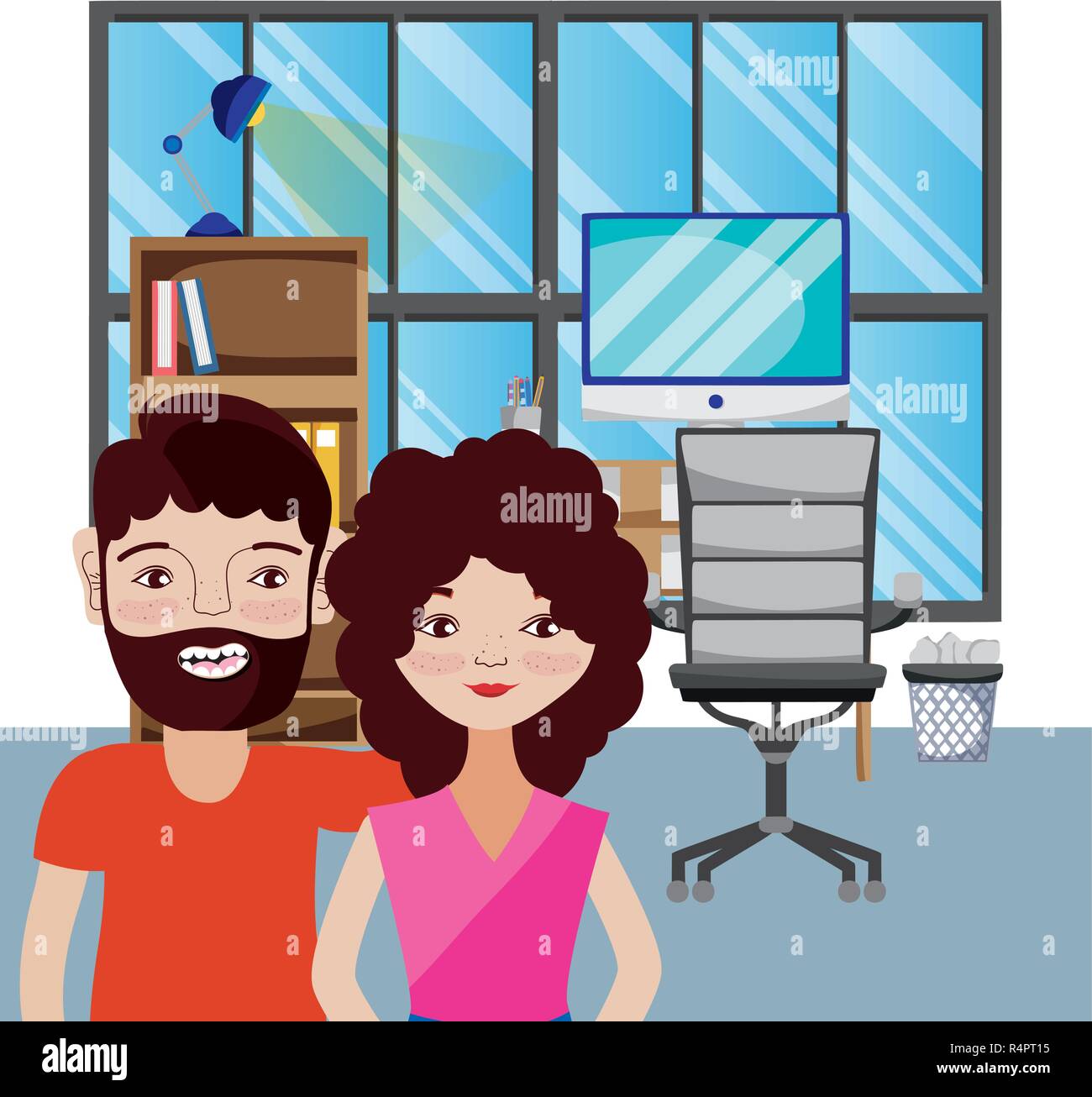 Couple woman and man smiling cartoon inside home apartment vector ...