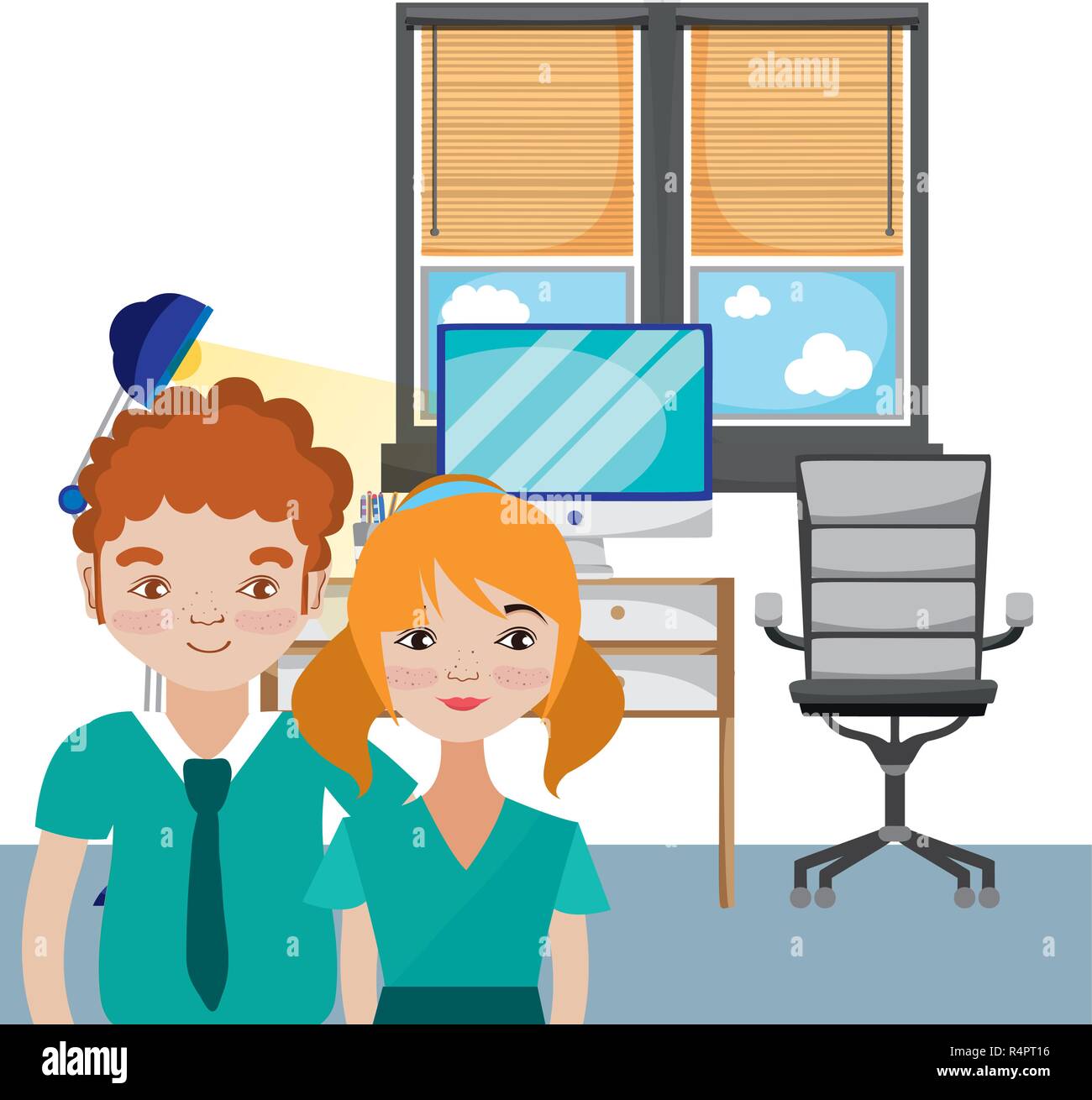 Couple woman and man smiling cartoon inside home apartment vector ...