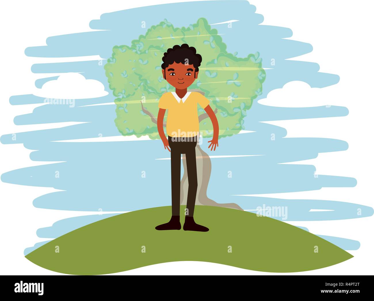 Young man smiling cartoon at park with tree vector illustration graphic ...