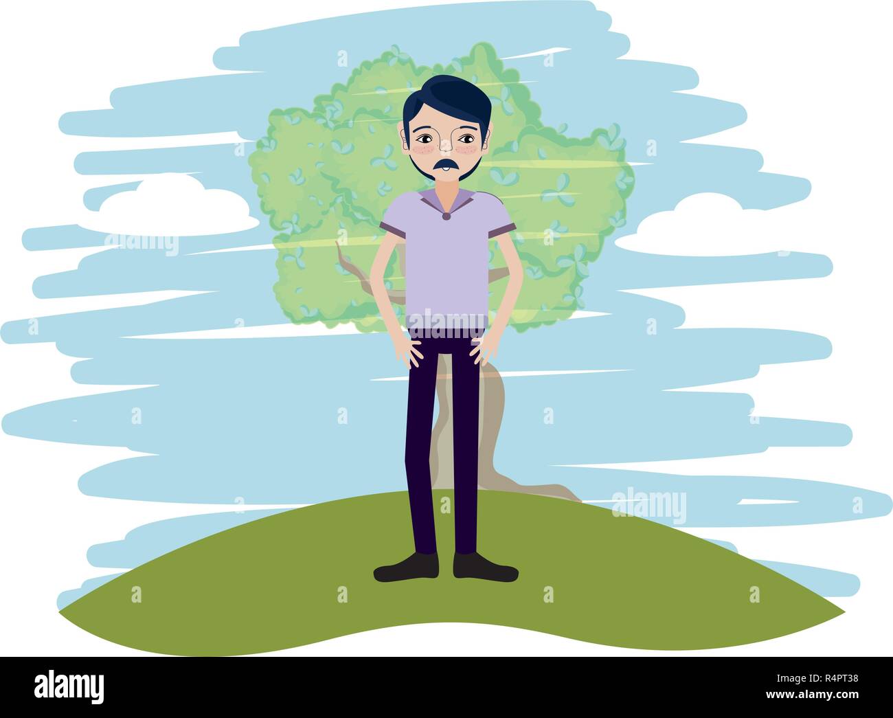Young man smiling cartoon at park with tree vector illustration graphic ...