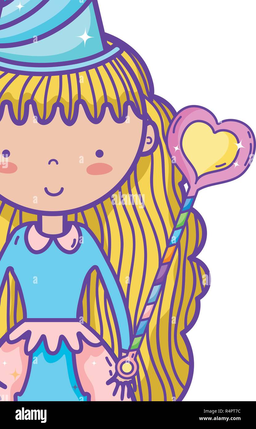 cute magic princess with heart cane cartoon vector illustration graphic ...
