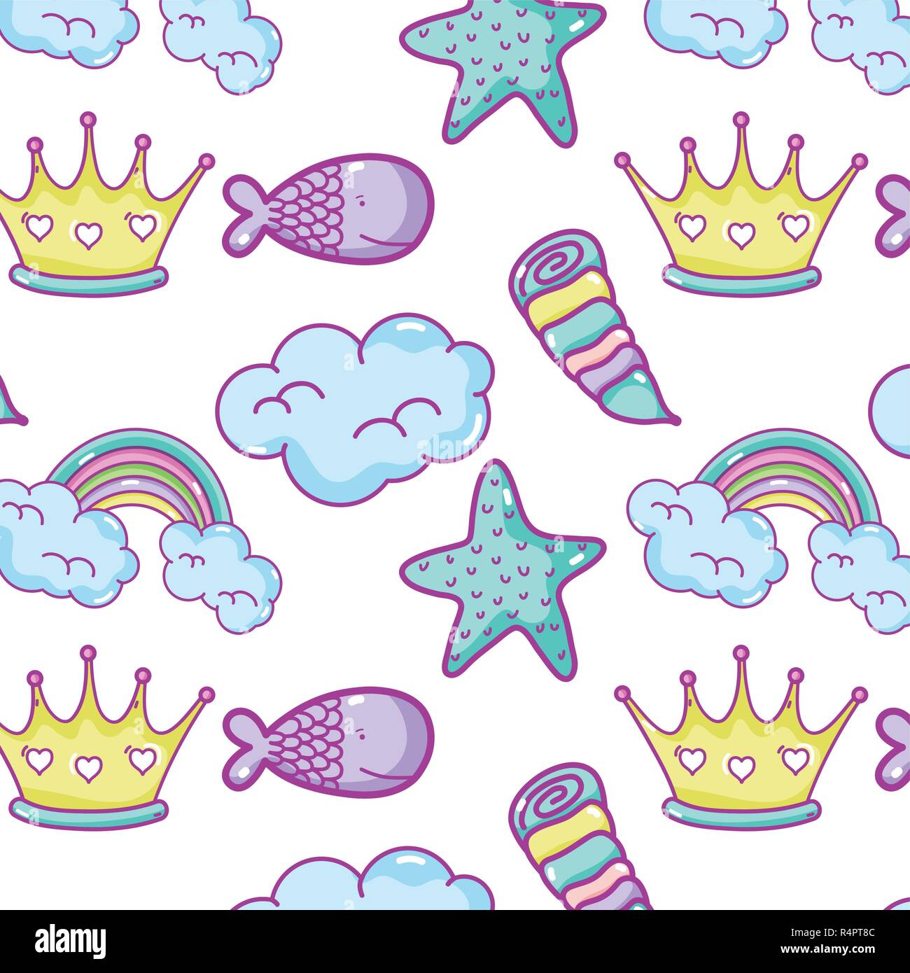 cute aquatic magic pattern cartoon vector illustration graphic design ...