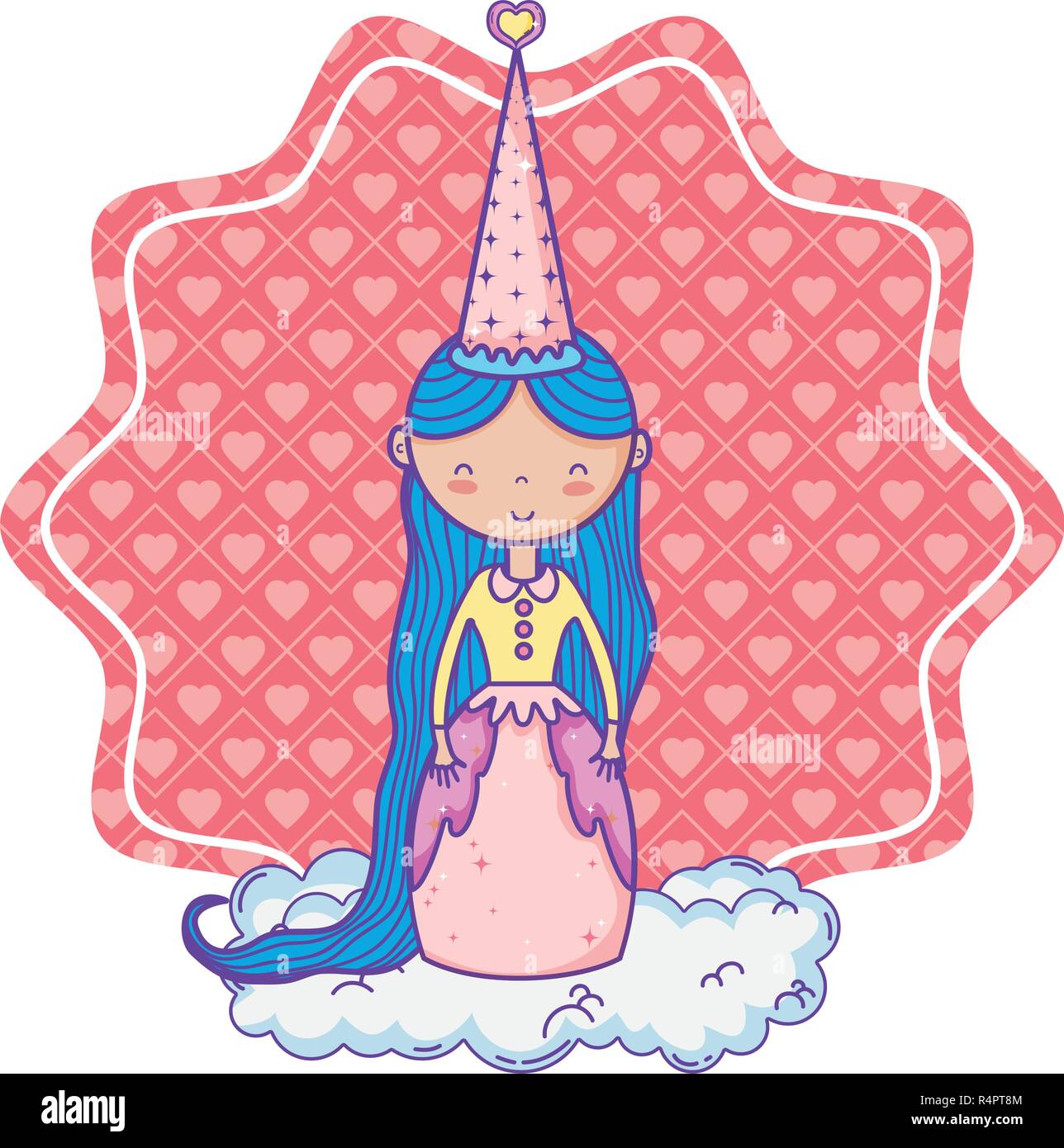 cute magic princess over cloud in front pink icon cartoon vector ...