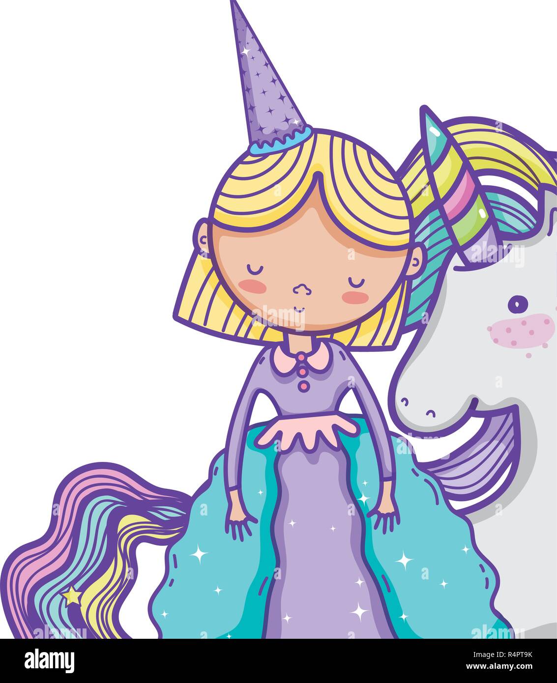 cute magic princess and unicorn cartoon vector illustration graphic ...