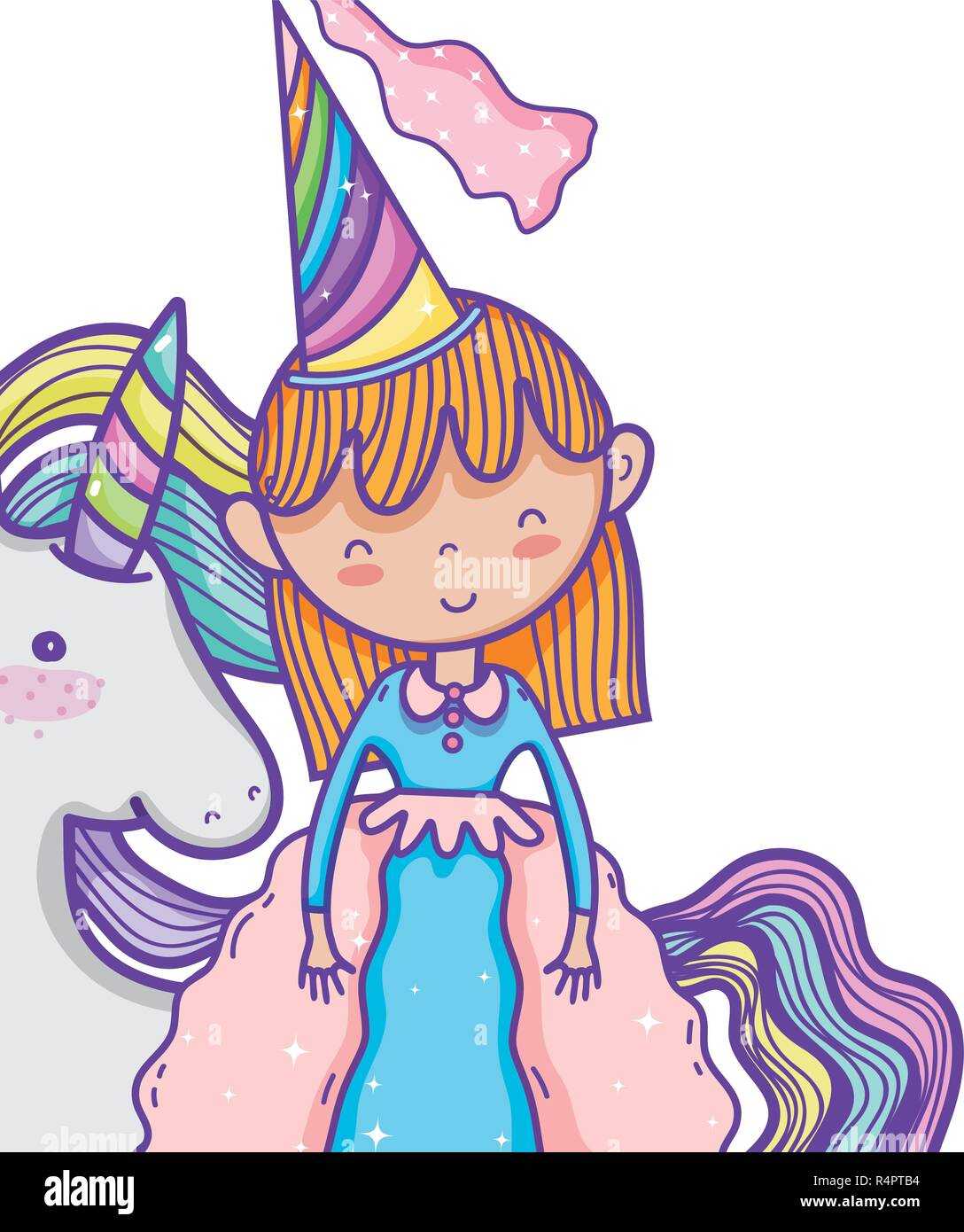 cute magic princess and unicorn cartoon vector illustration graphic ...