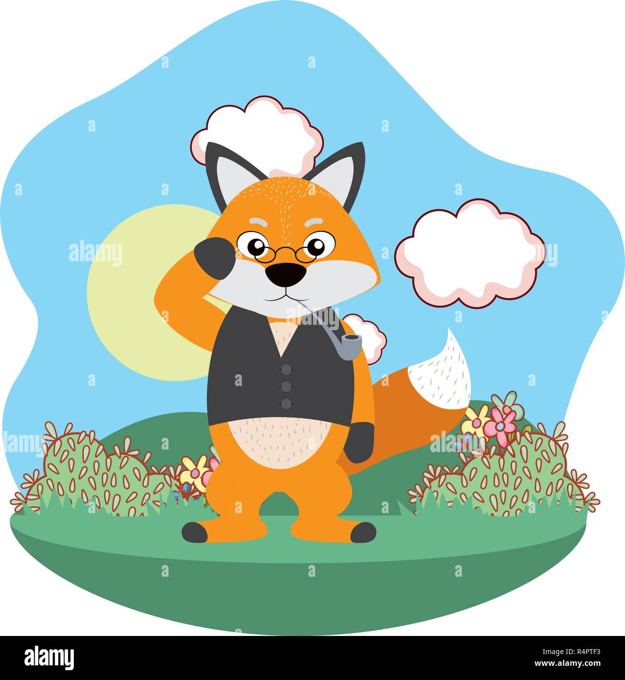cute animal vintage little fox cartoon vector illustration graphic ...