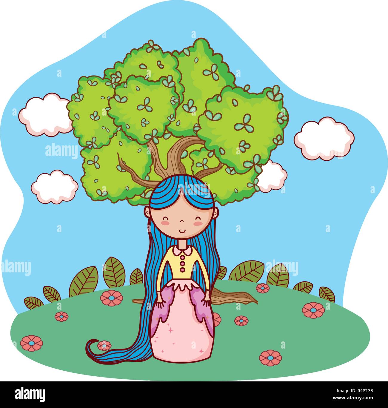 cute magic girl on nature cartoon vector illustration graphic design ...
