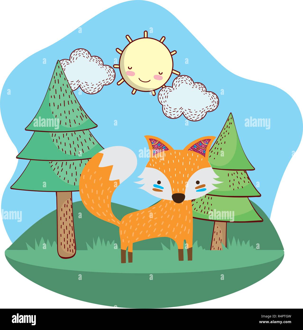 cute animal little fox cartoon vector illustration graphic design Stock ...