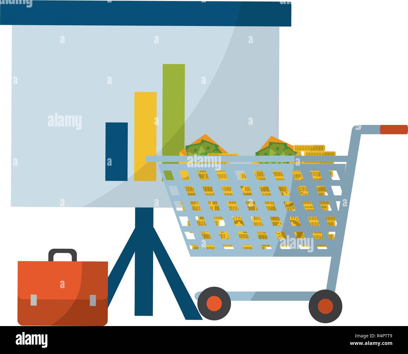 Business graph on whiteboard with shopping cart and briefcase vector ...