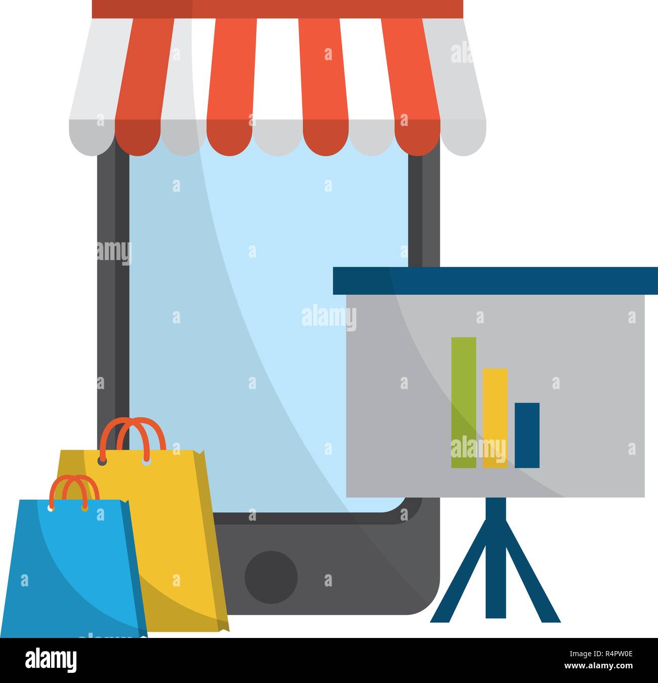 Shopping online with smartphone and profit graph on whiteboard vector ...