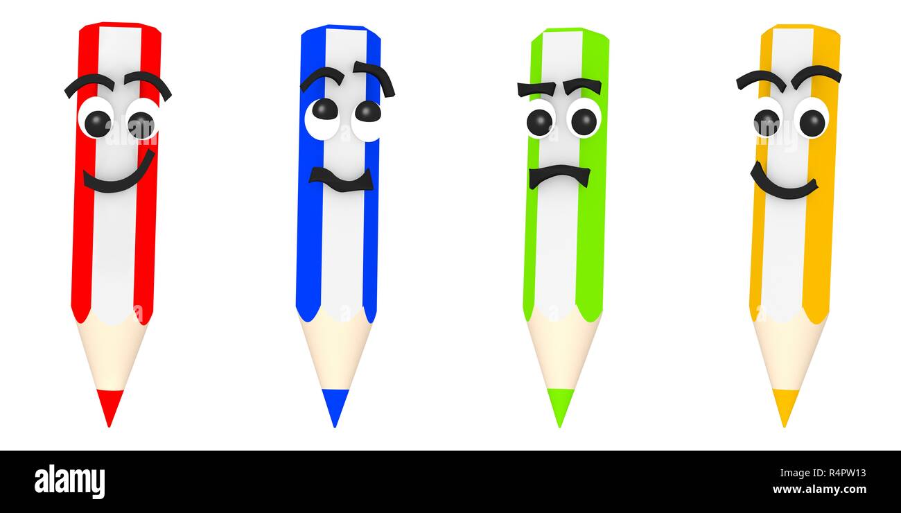 3D Rendering of four funny colored pencils Stock Photo - Alamy