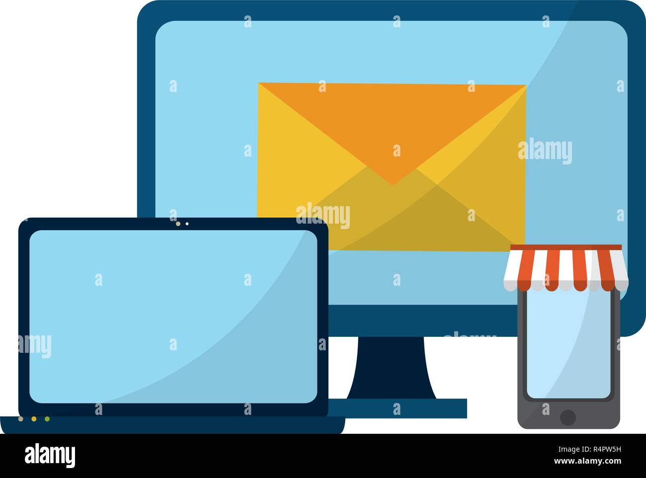 Shopping online from laptop computer and smartphone vector illustration ...