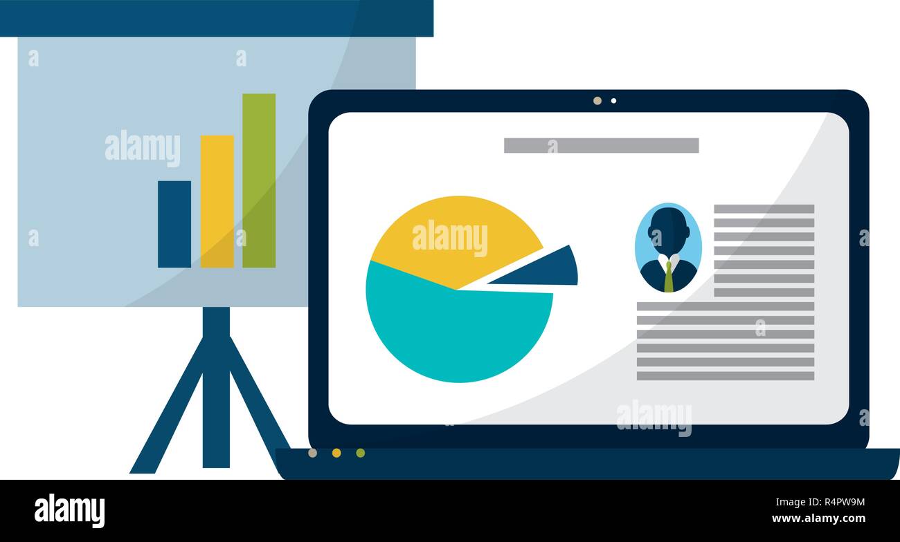 Business laptop and clipboard technology elements vector illustration ...