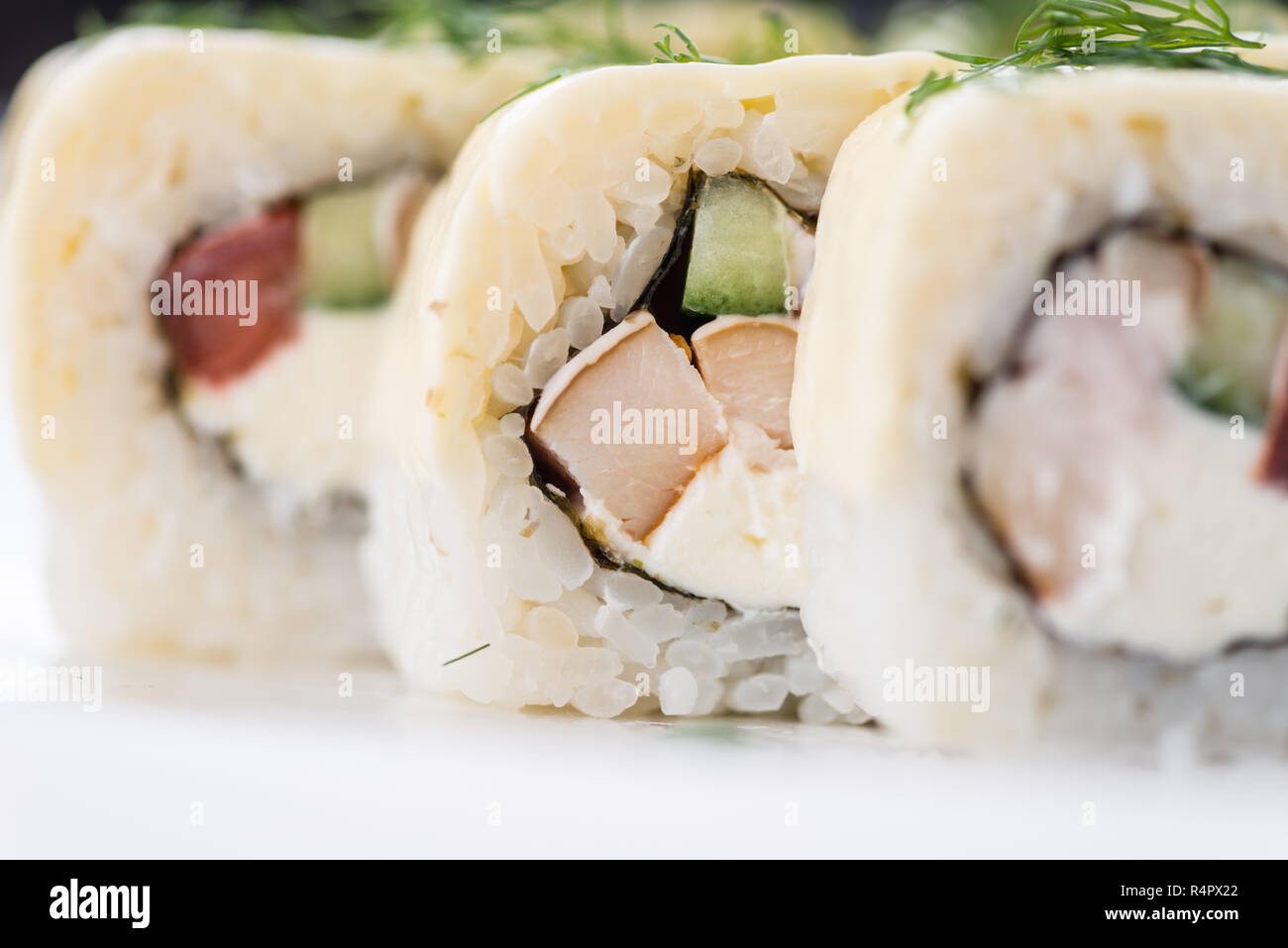 Sushi set and composition at white background. Japanese food restaurant ...