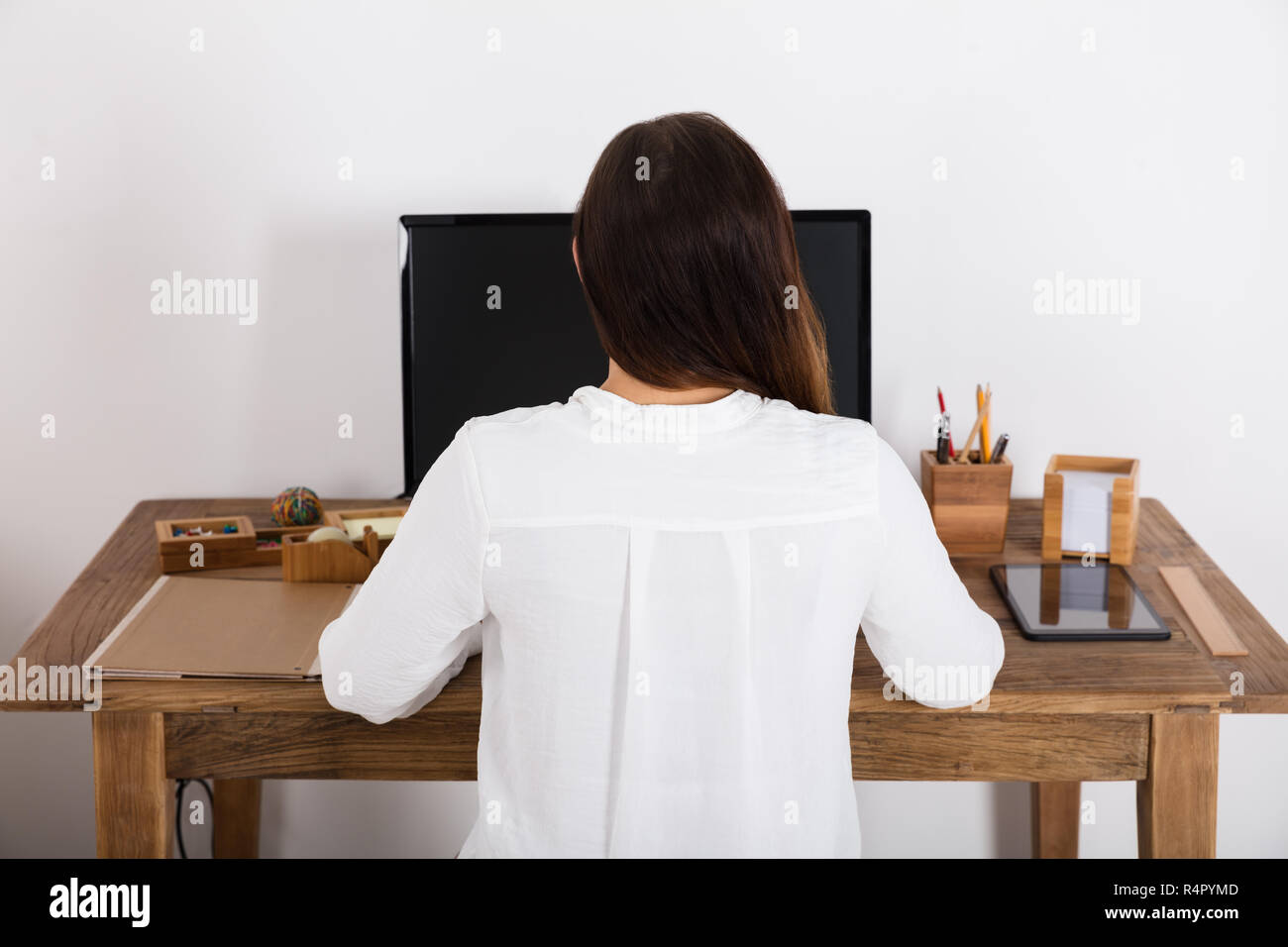 Woman Using Computer Stock Photo - Alamy