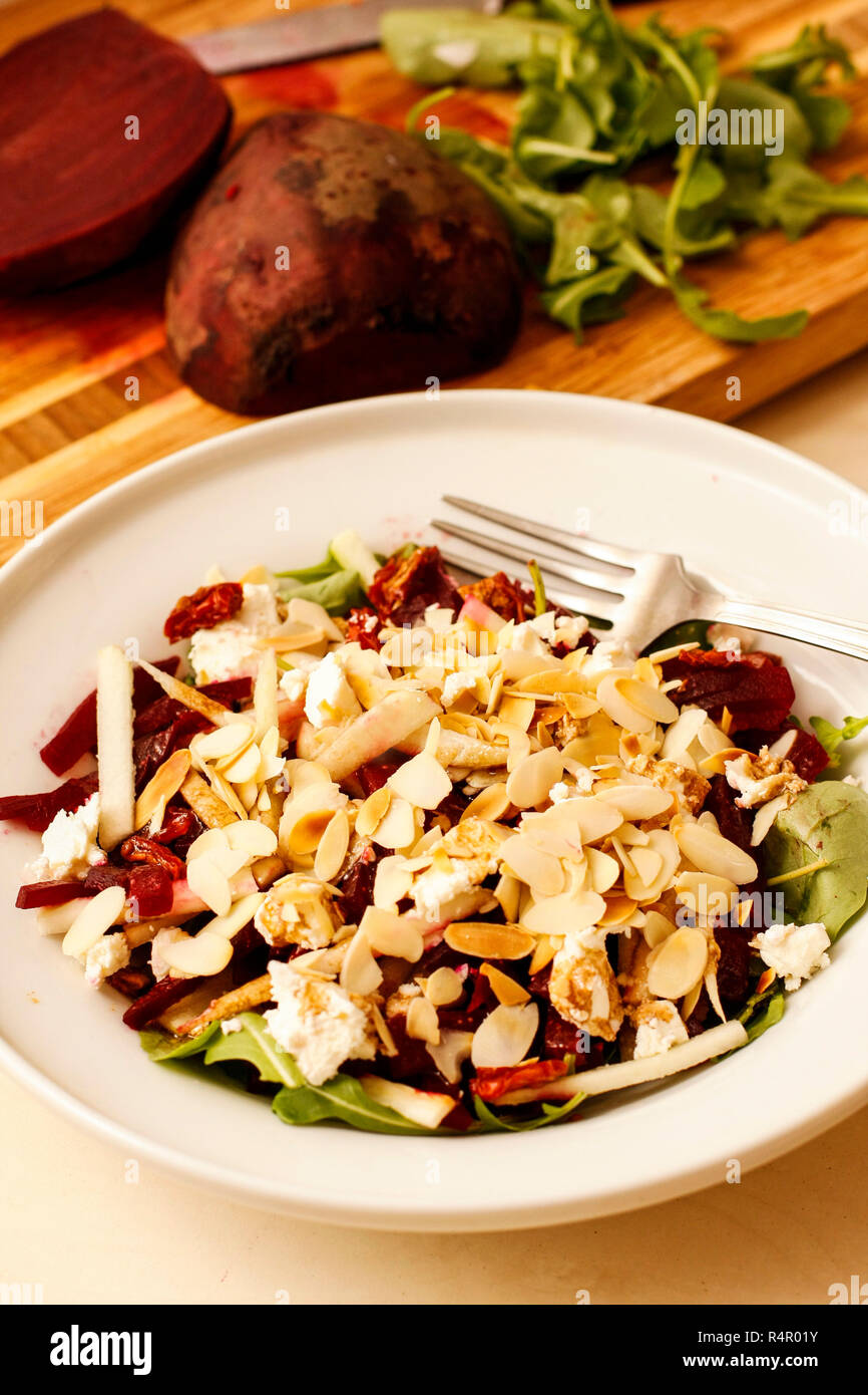Beetroot and pear salad with cheese Fitaki Stock Photo - Alamy