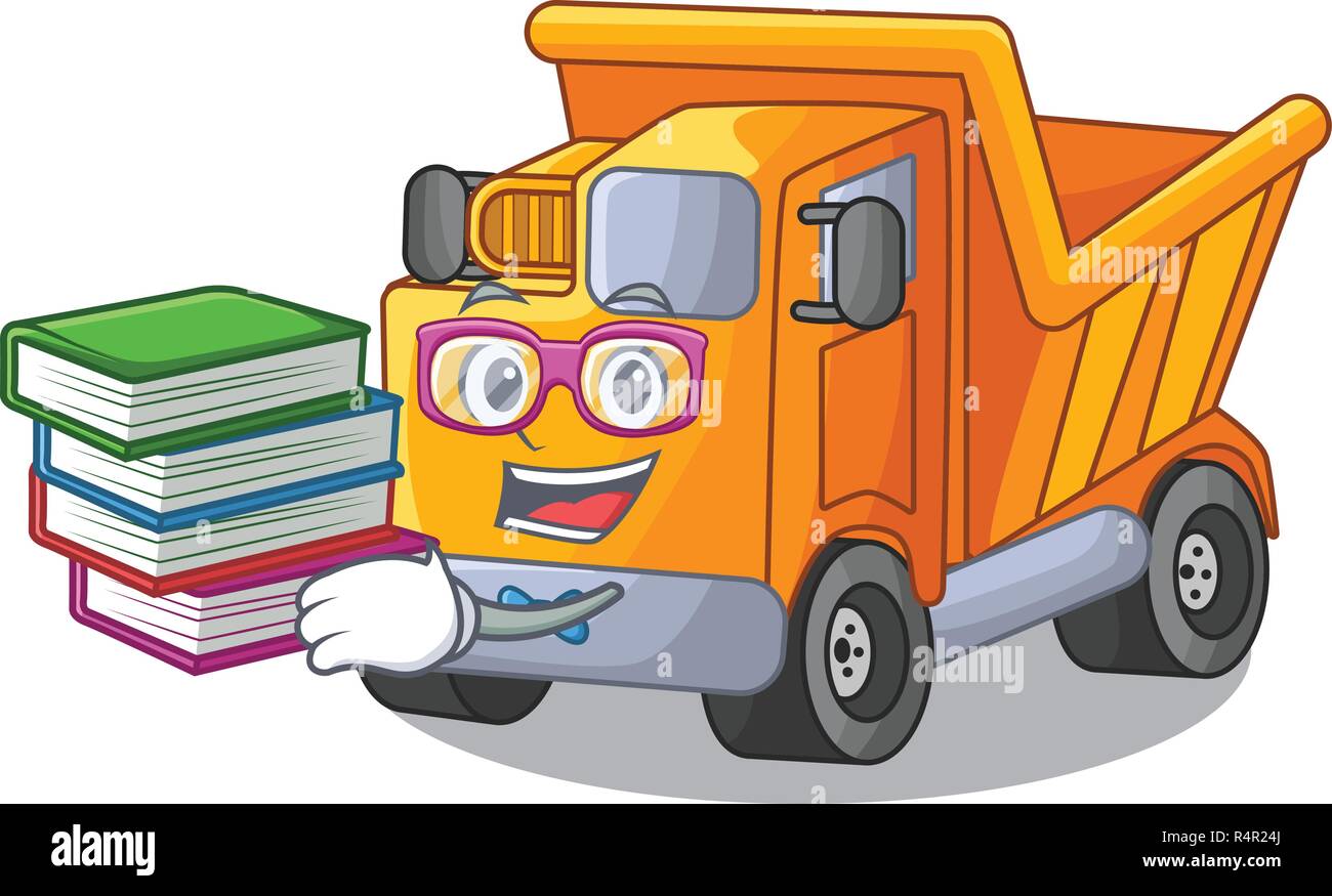 Student with book character truck dump on trash construction Stock ...