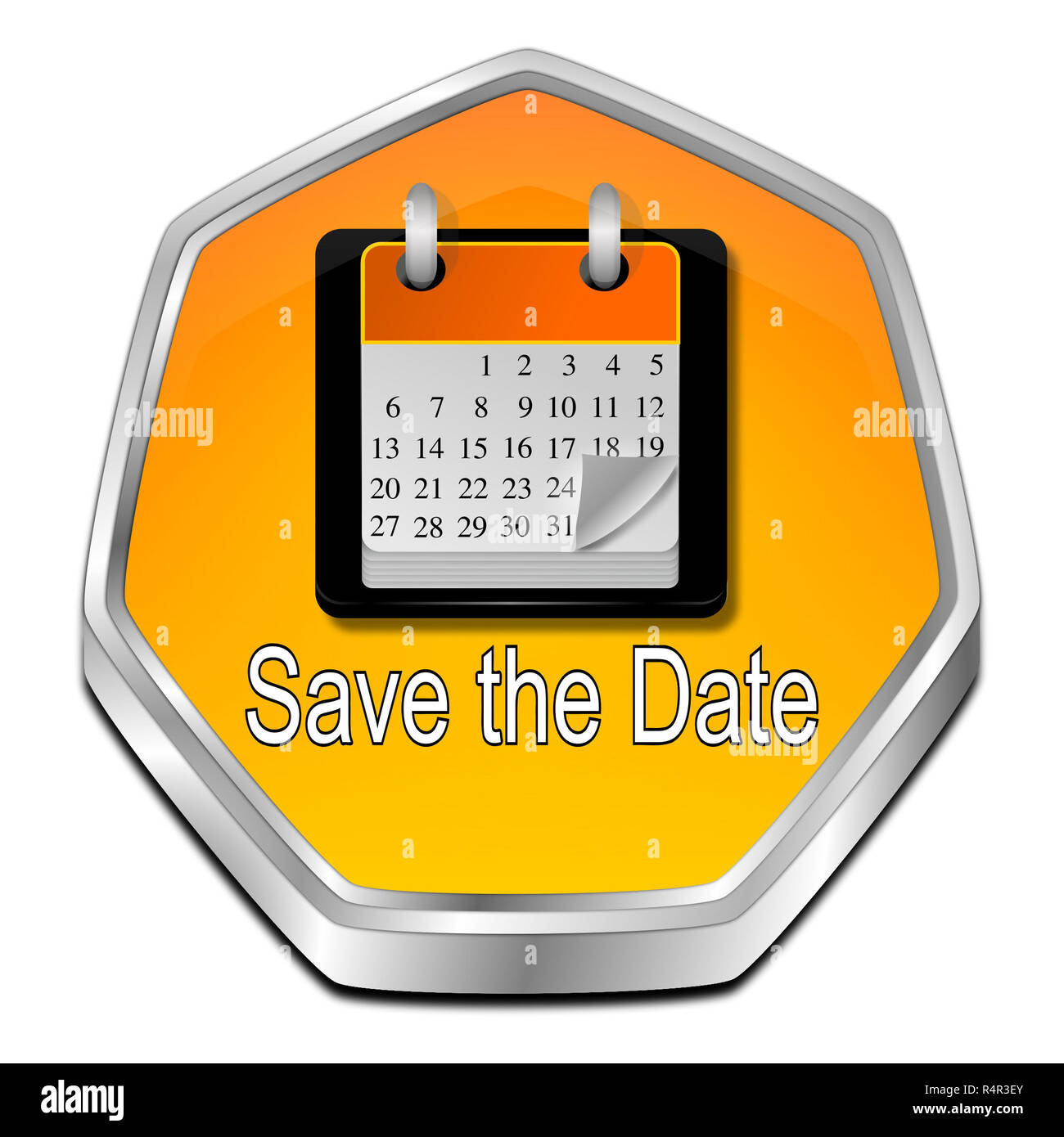 orange Save the Date Button - 3D illustration Stock Photo - Alamy