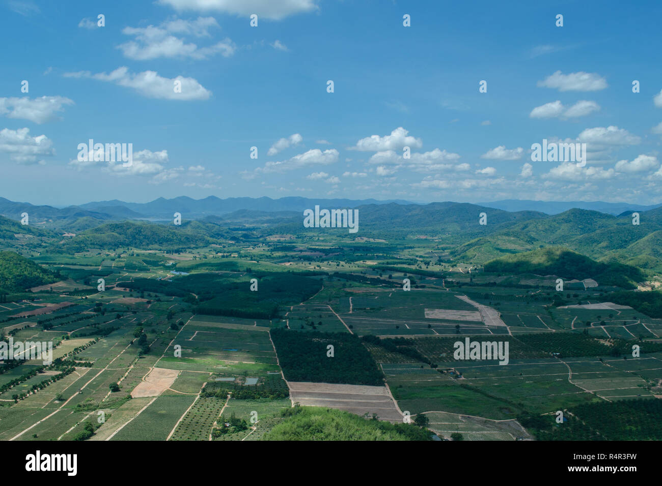 top view of forest in thailand and blue sky. some areas is change ...