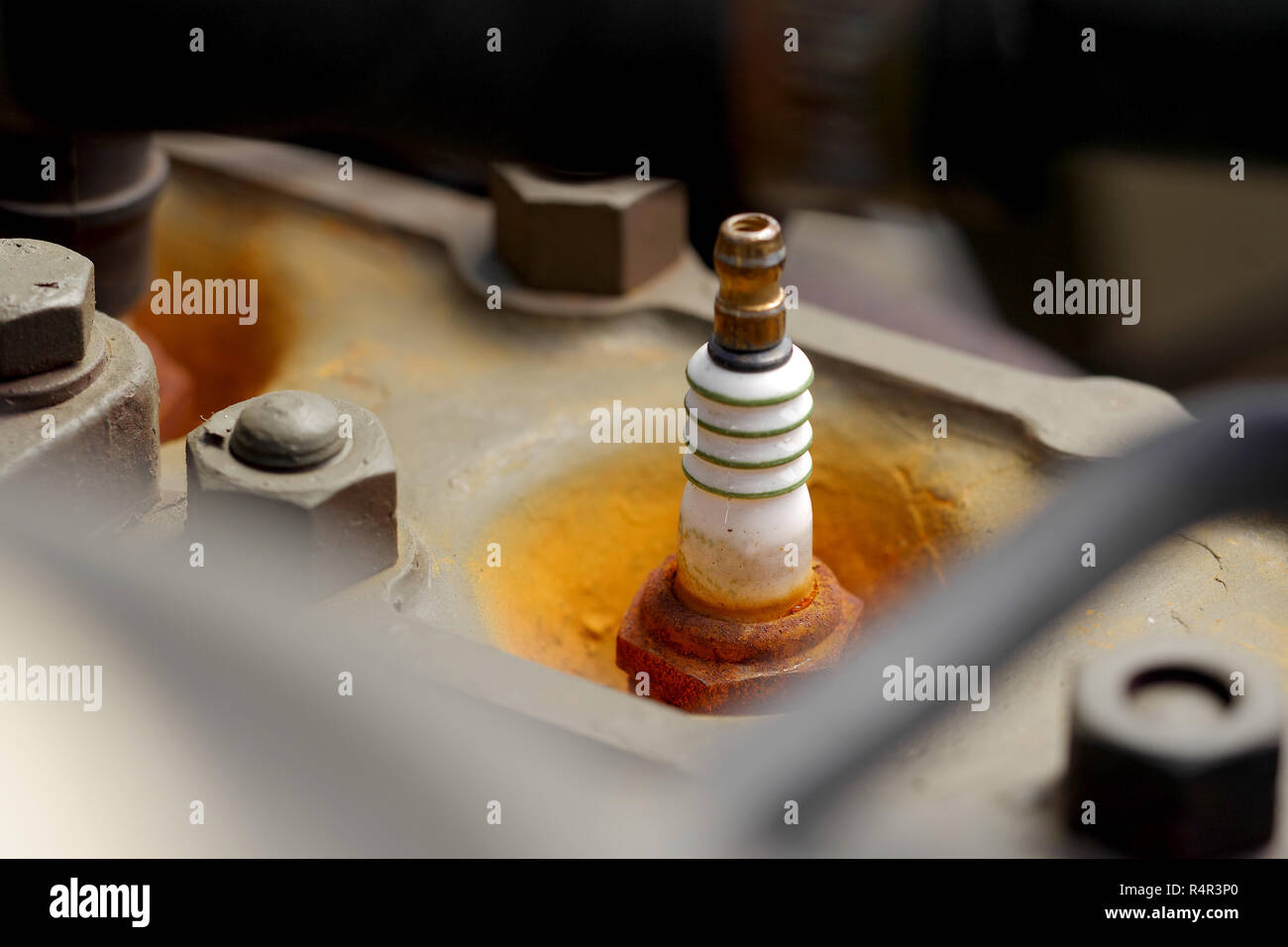 old spark plug of an vintage car Stock Photo - Alamy