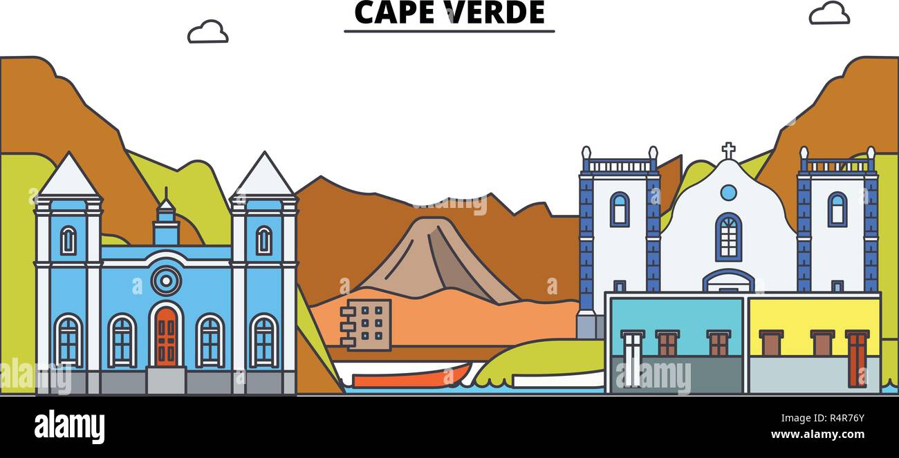 Cape Verde line skyline vector illustration. Cape Verde linear ...