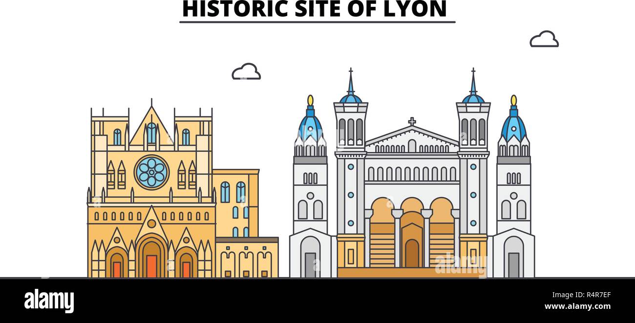 Historic Site Of Lyon line travel landmark, skyline, vector design ...