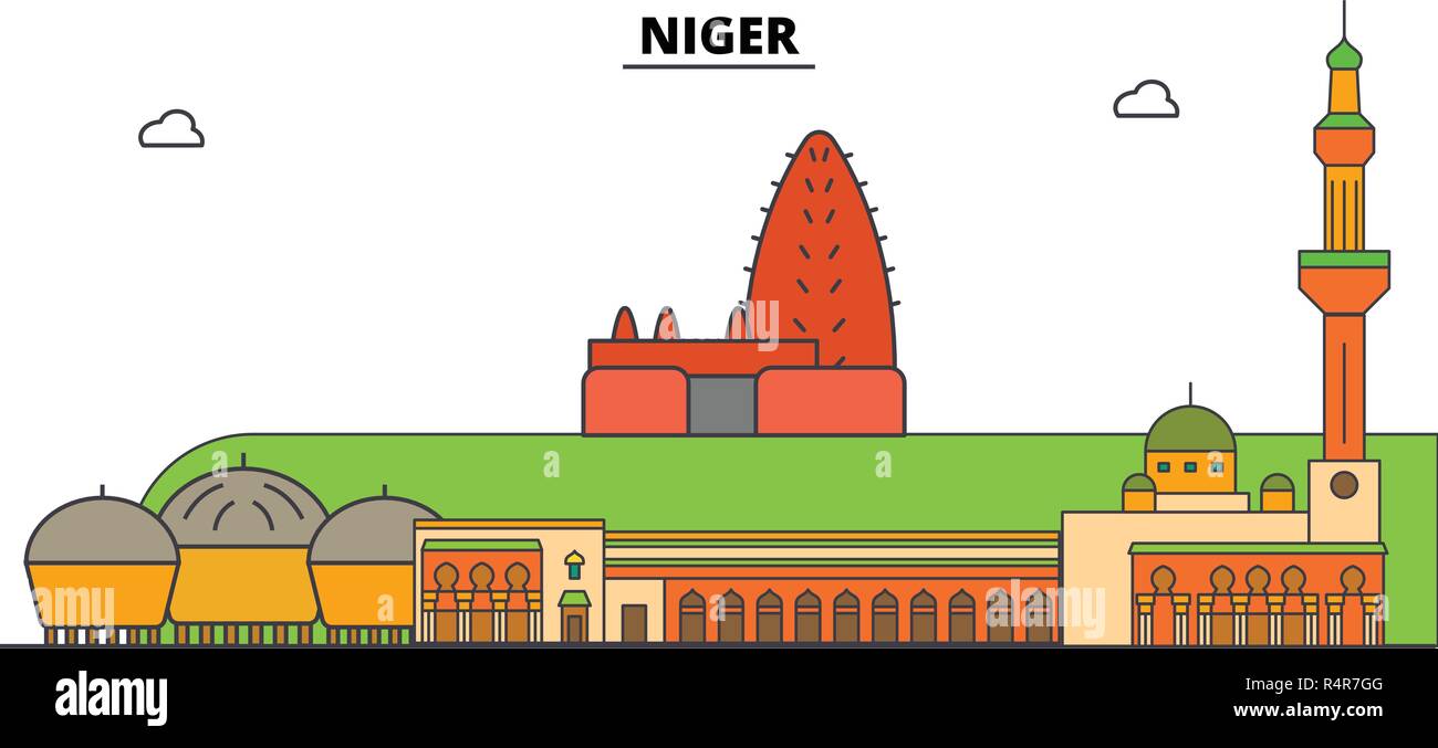 Niger line skyline vector illustration. Niger linear cityscape with ...