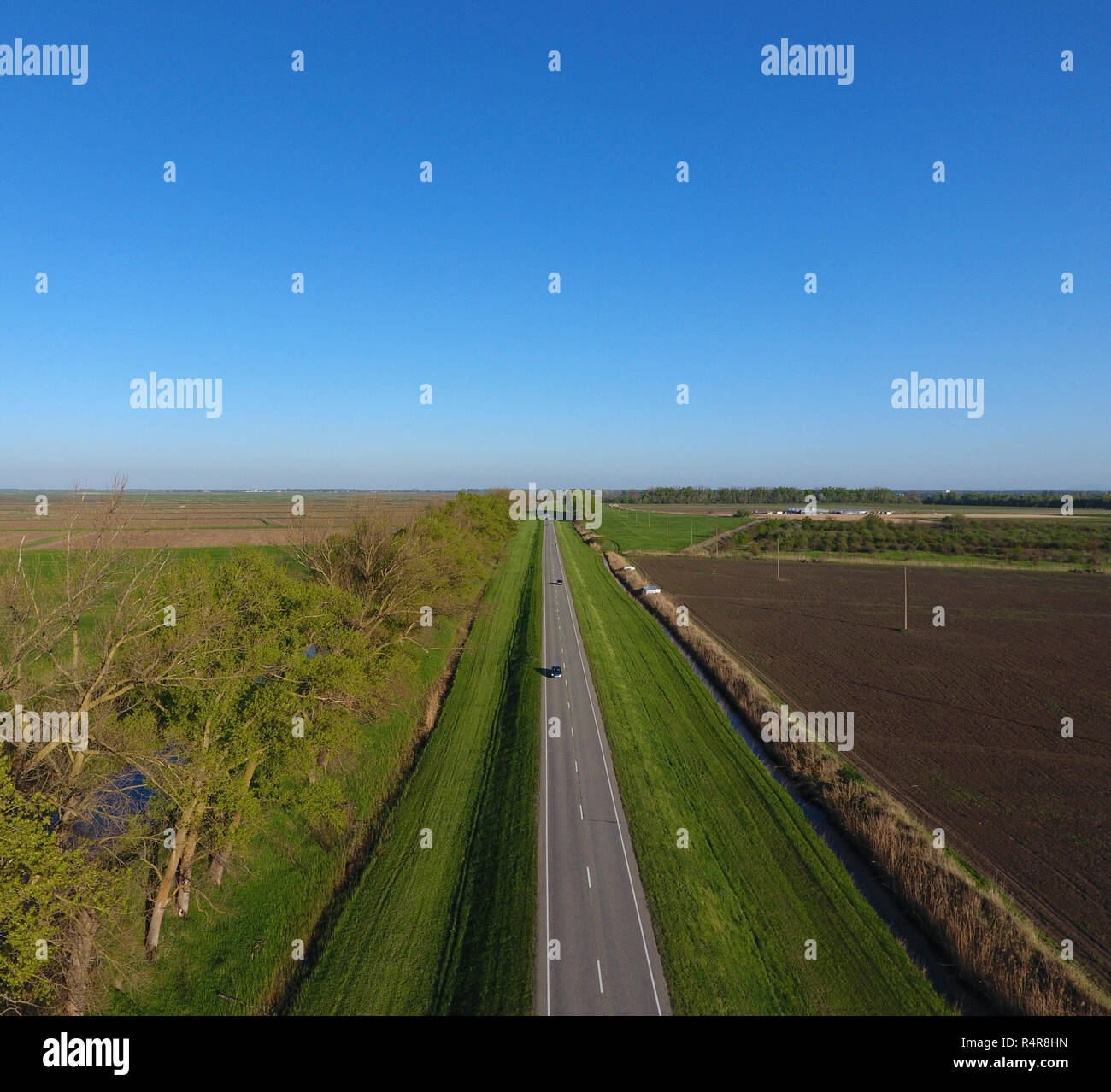 Road route. A view from above on a two-lane road in a rural area ...