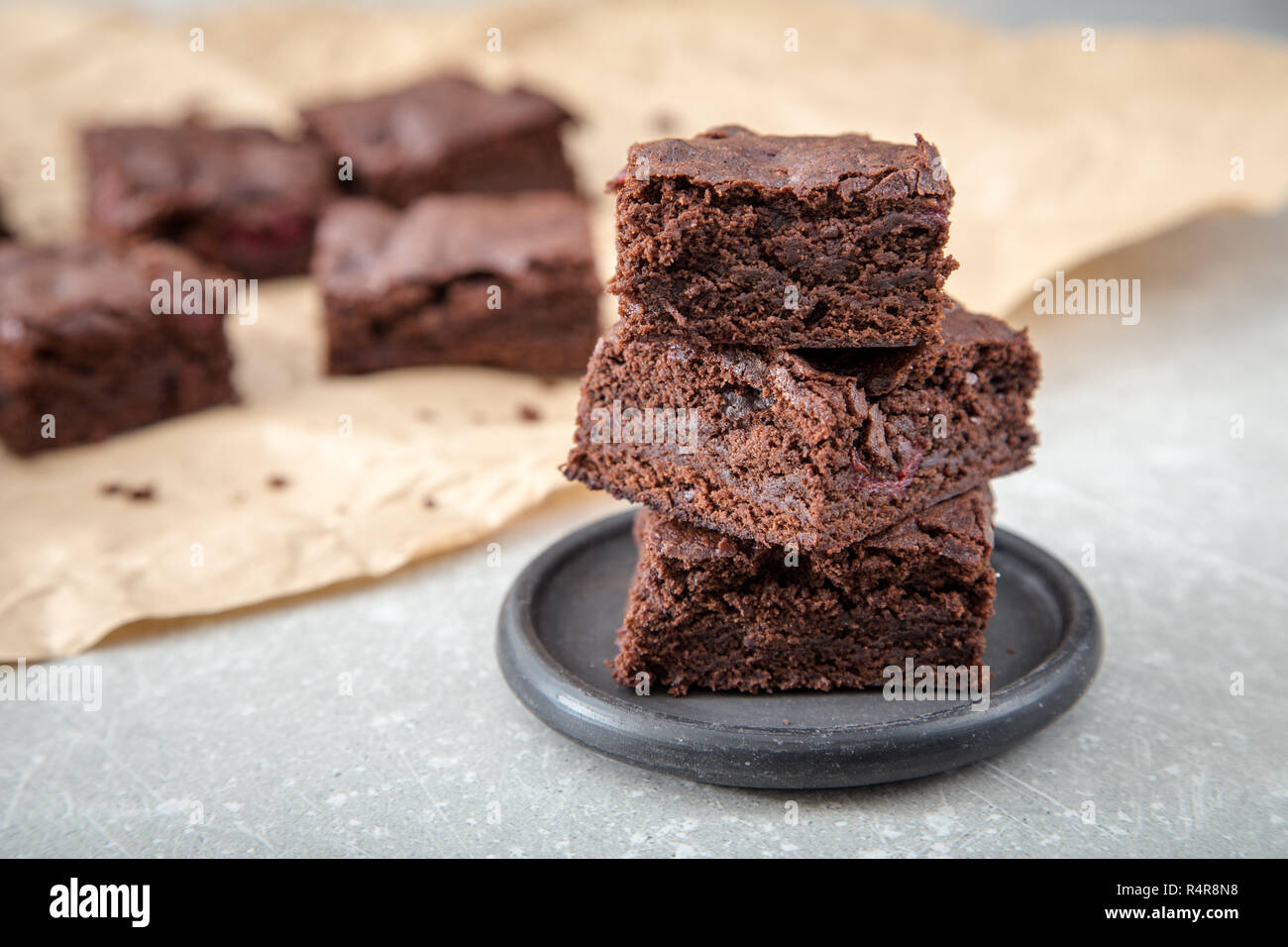 Homemade Delicious Chocolate Brownies. closeup chocolate cake Stock ...