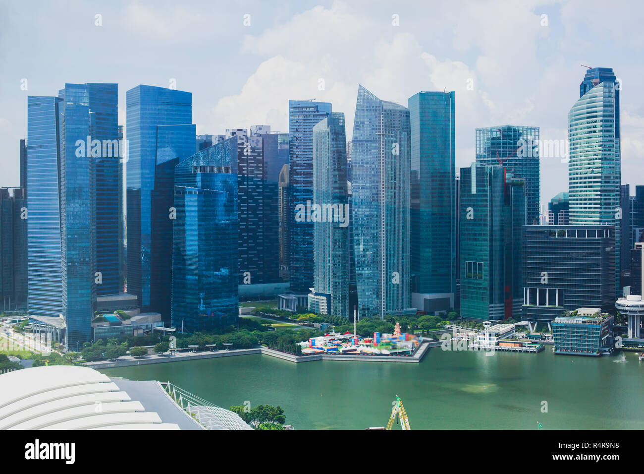 Beautiful super wide-angle summer aerial view of Singapore, with ...